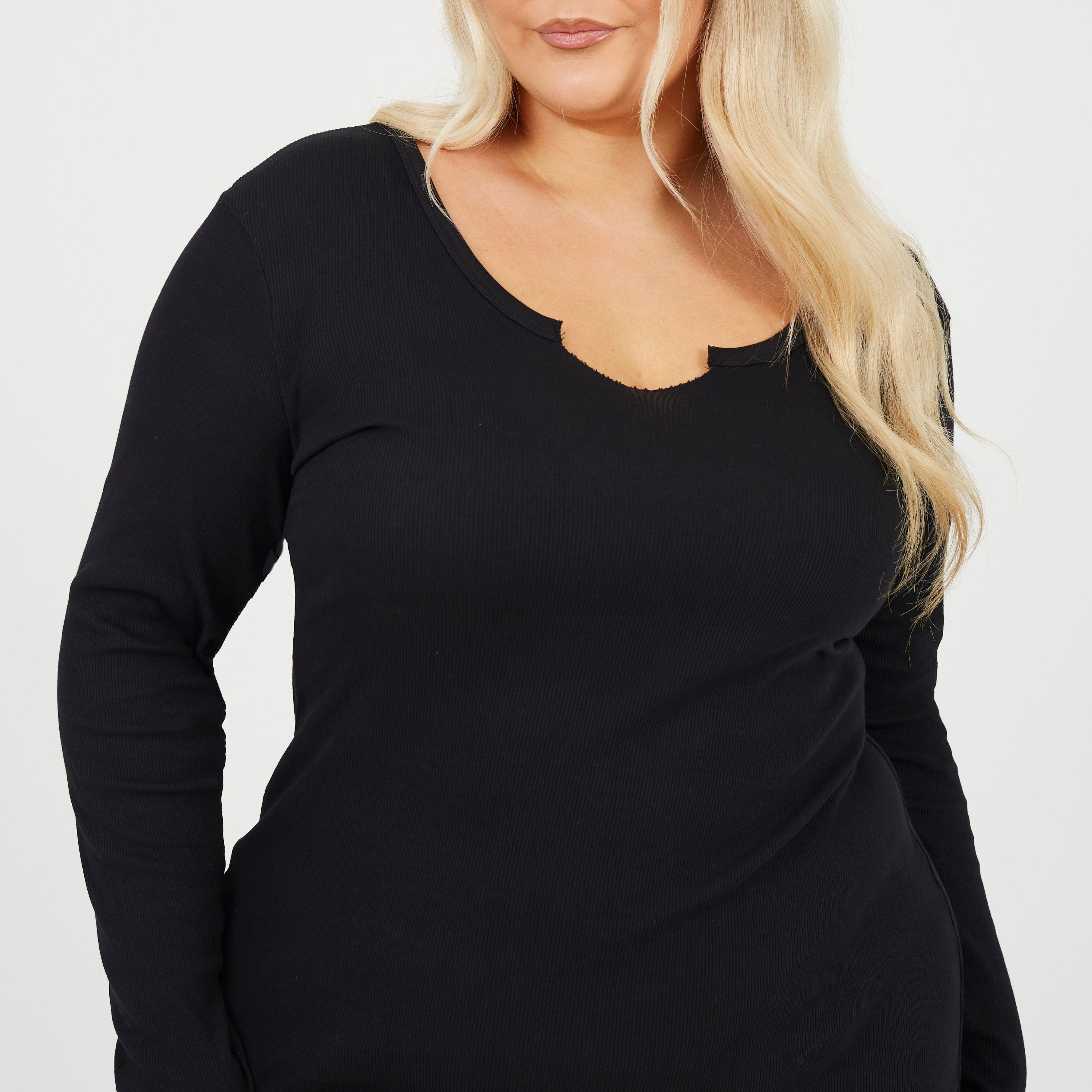 Brave Soul Womens Plus Size Long Sleeve Midi Dress with Notch Neck ...