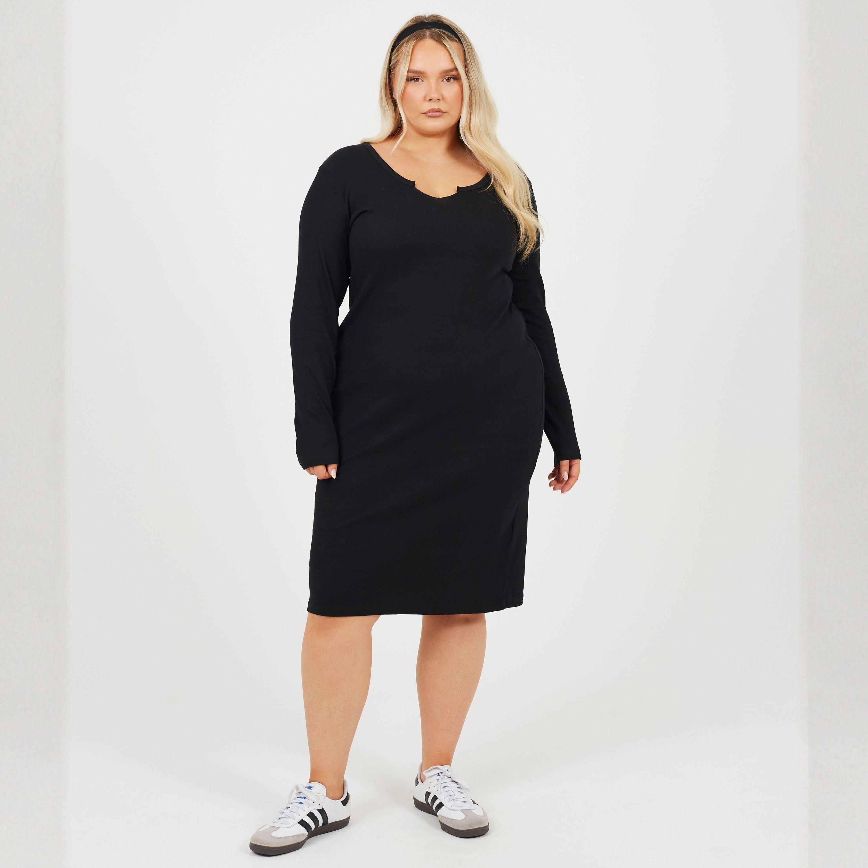 Brave Soul Womens Plus Size Long Sleeve Midi Dress with Notch Neck ...