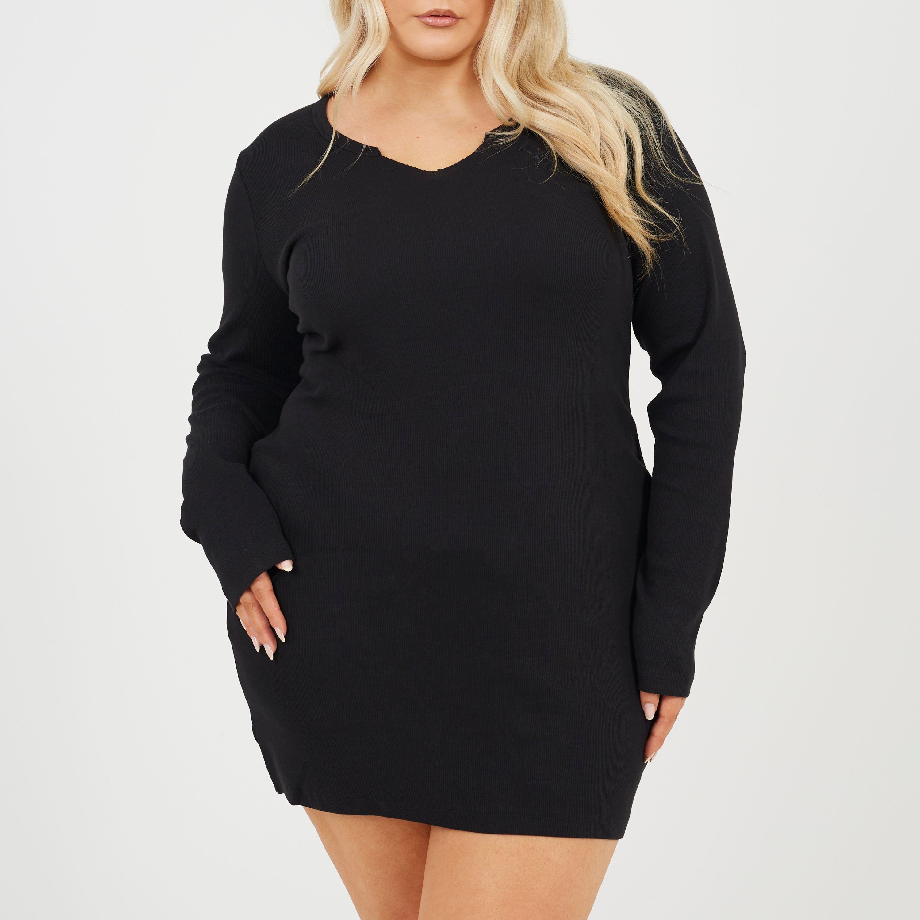 Brave Soul Plus Size Long Sleeve Mini Dress with Notch Neck Detail ...