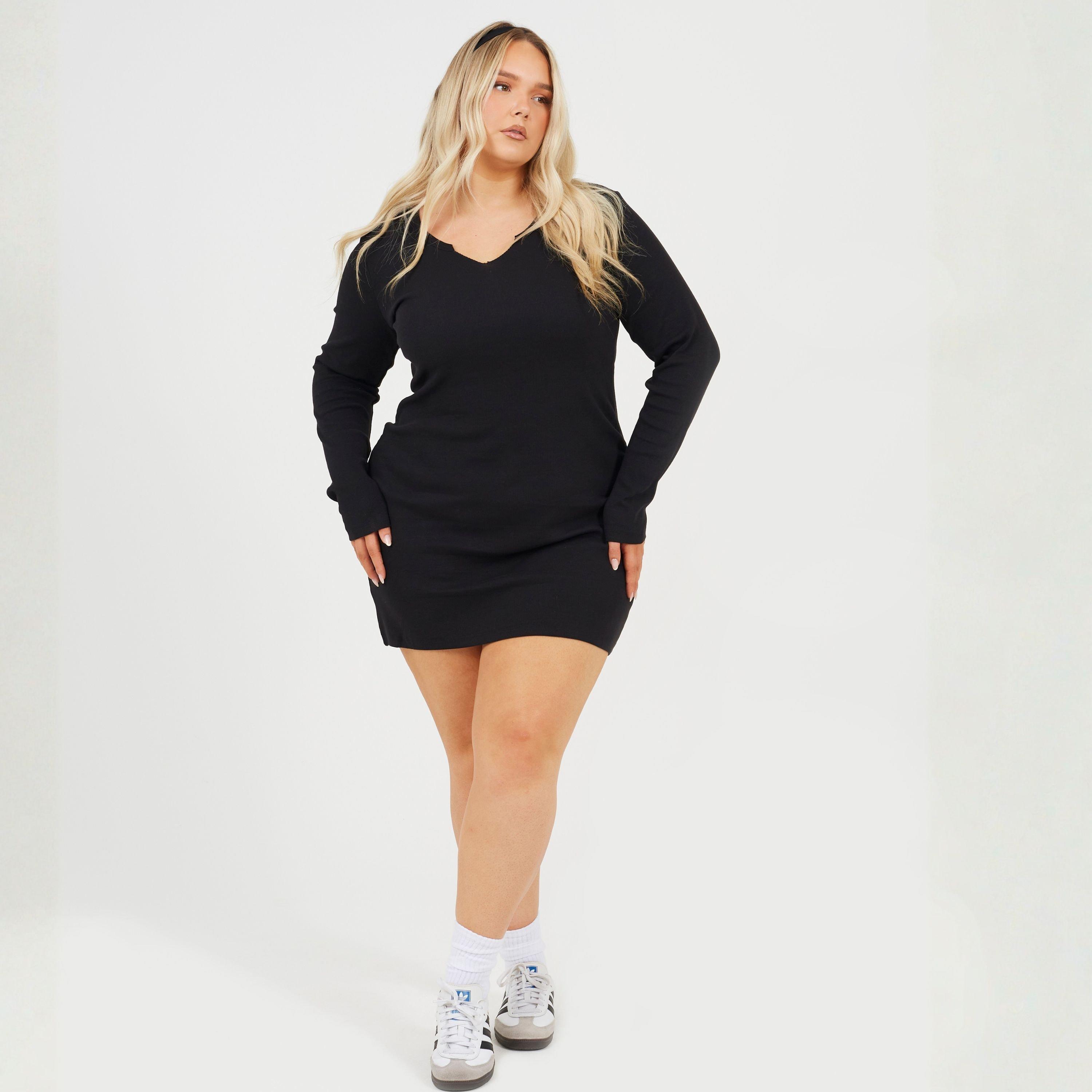 Brave Soul Plus Size Long Sleeve Mini Dress with Notch Neck Detail ...