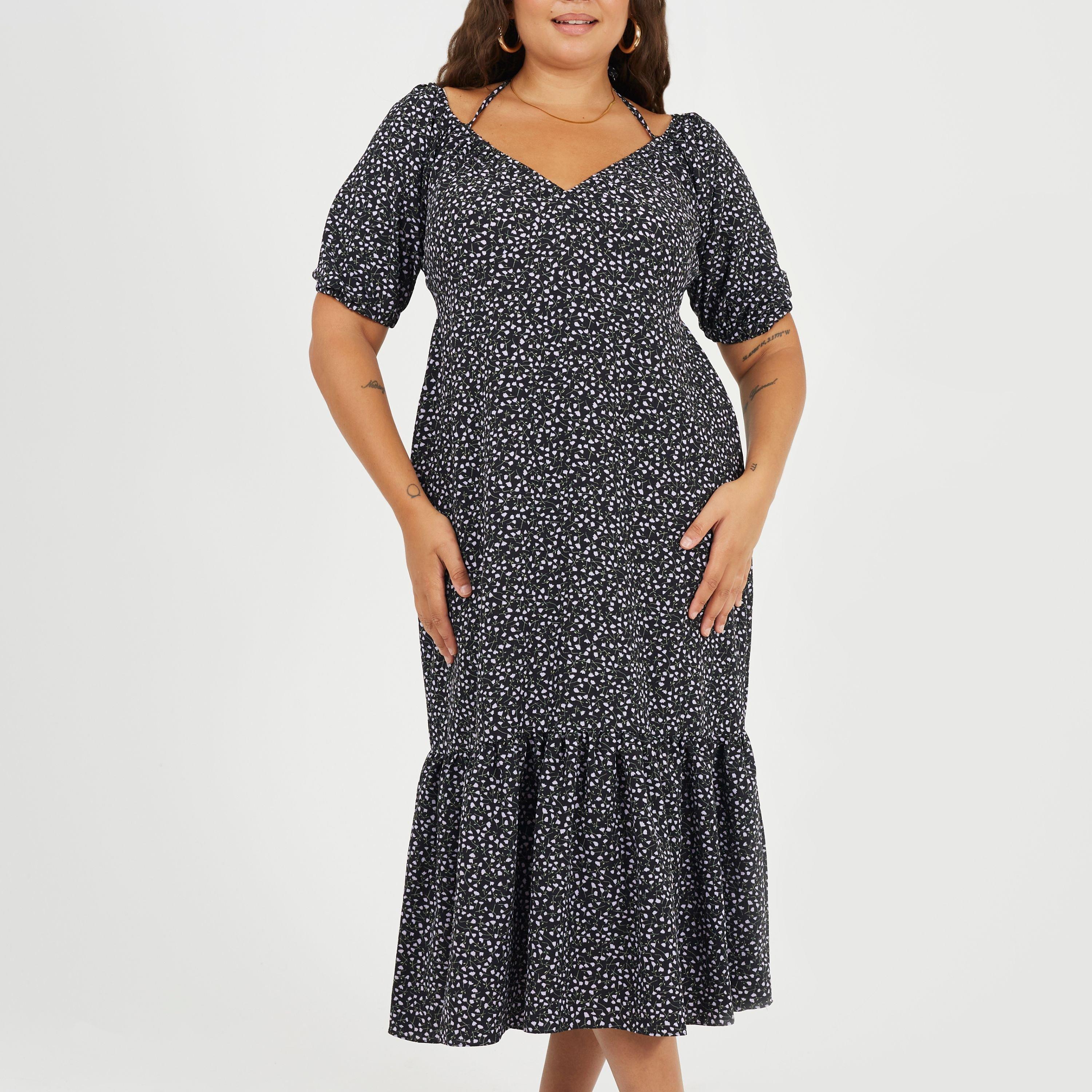 Brave Soul BS Plus Size Tiered Floral Midi Dress with Adjustable ...