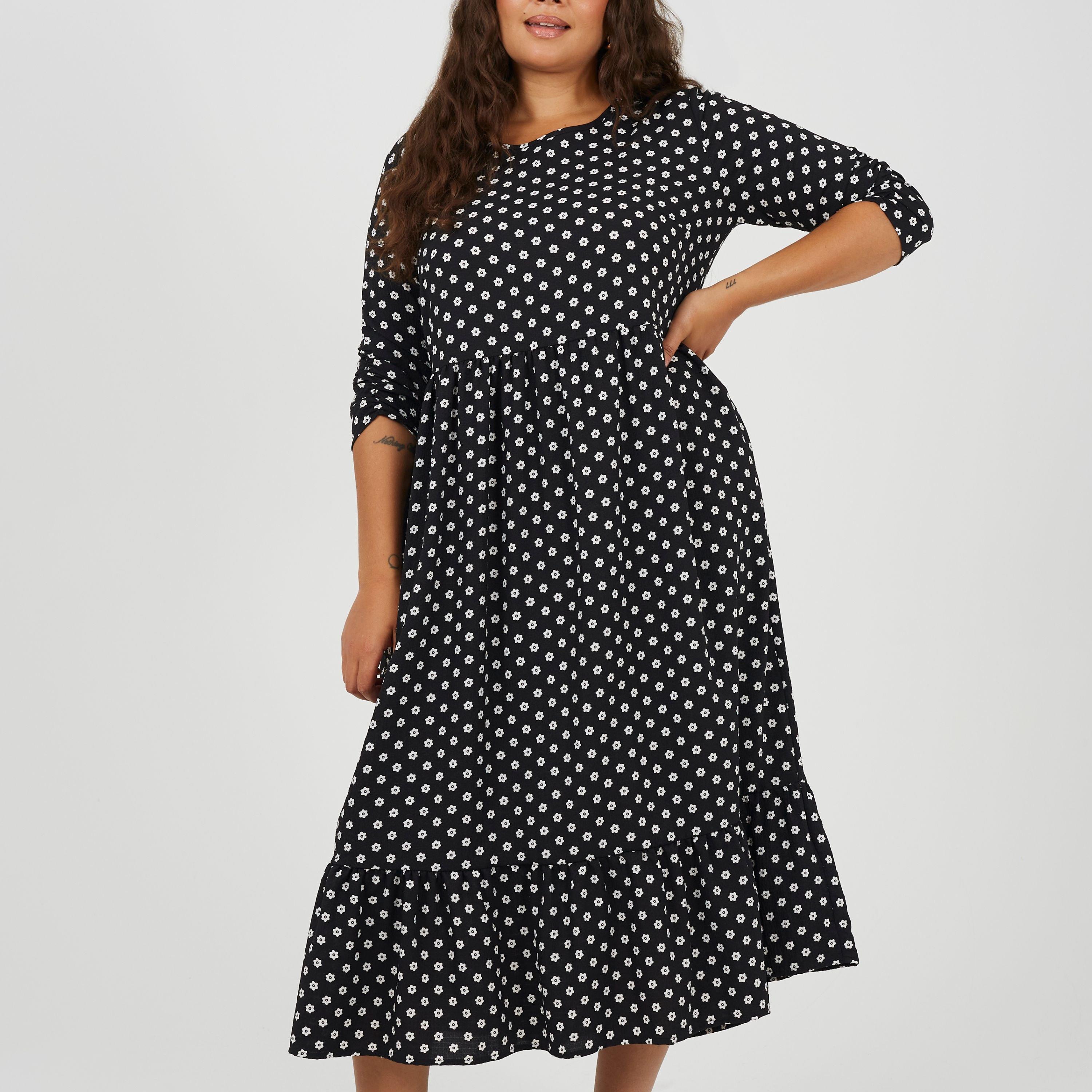 Brave Soul Plus Size Polka Dot Midi Dress with Tiered Hem | FRASERS