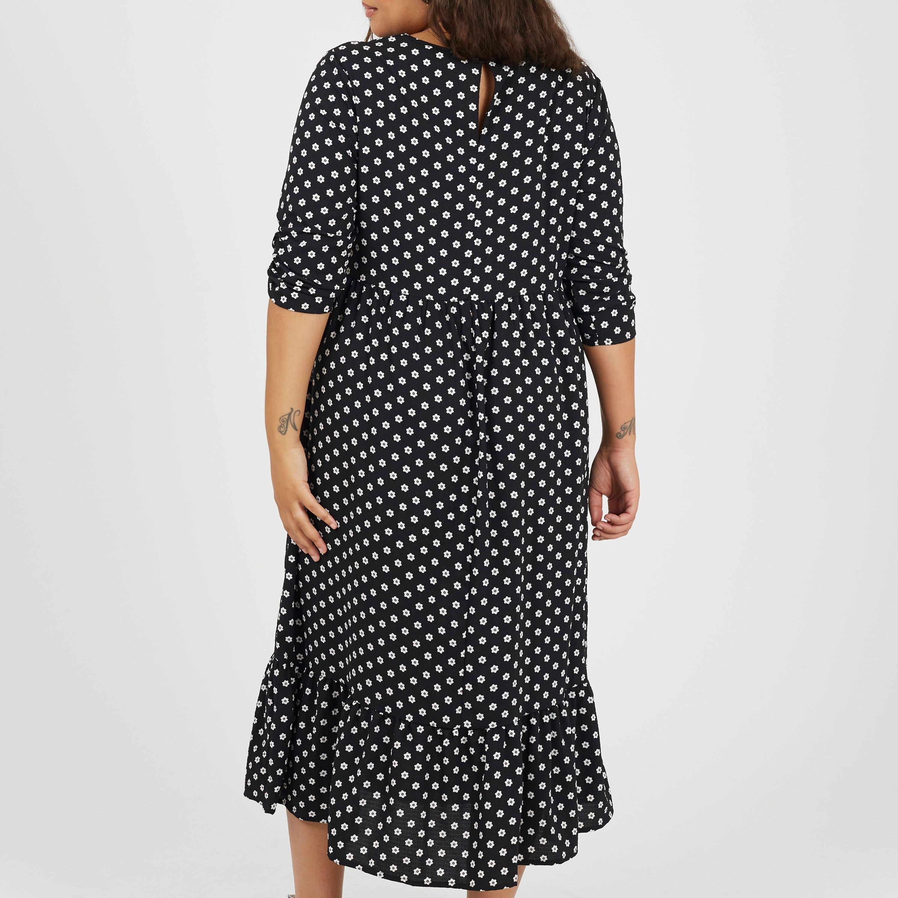 Brave Soul Plus Size Polka Dot Midi Dress with Tiered Hem | FRASERS