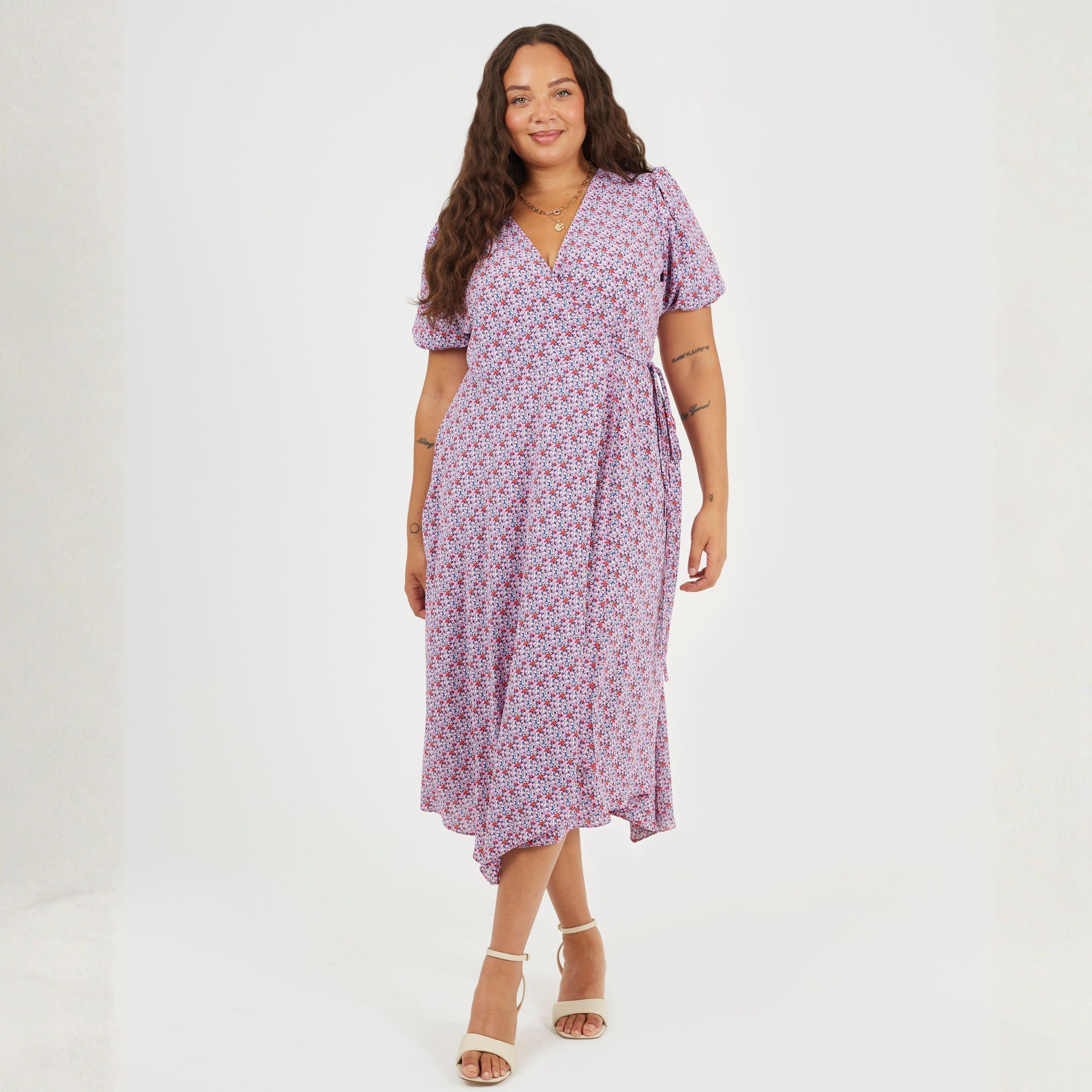 Brave Soul Plus Size Wrap Midi Dress with Floral Print | FRASERS