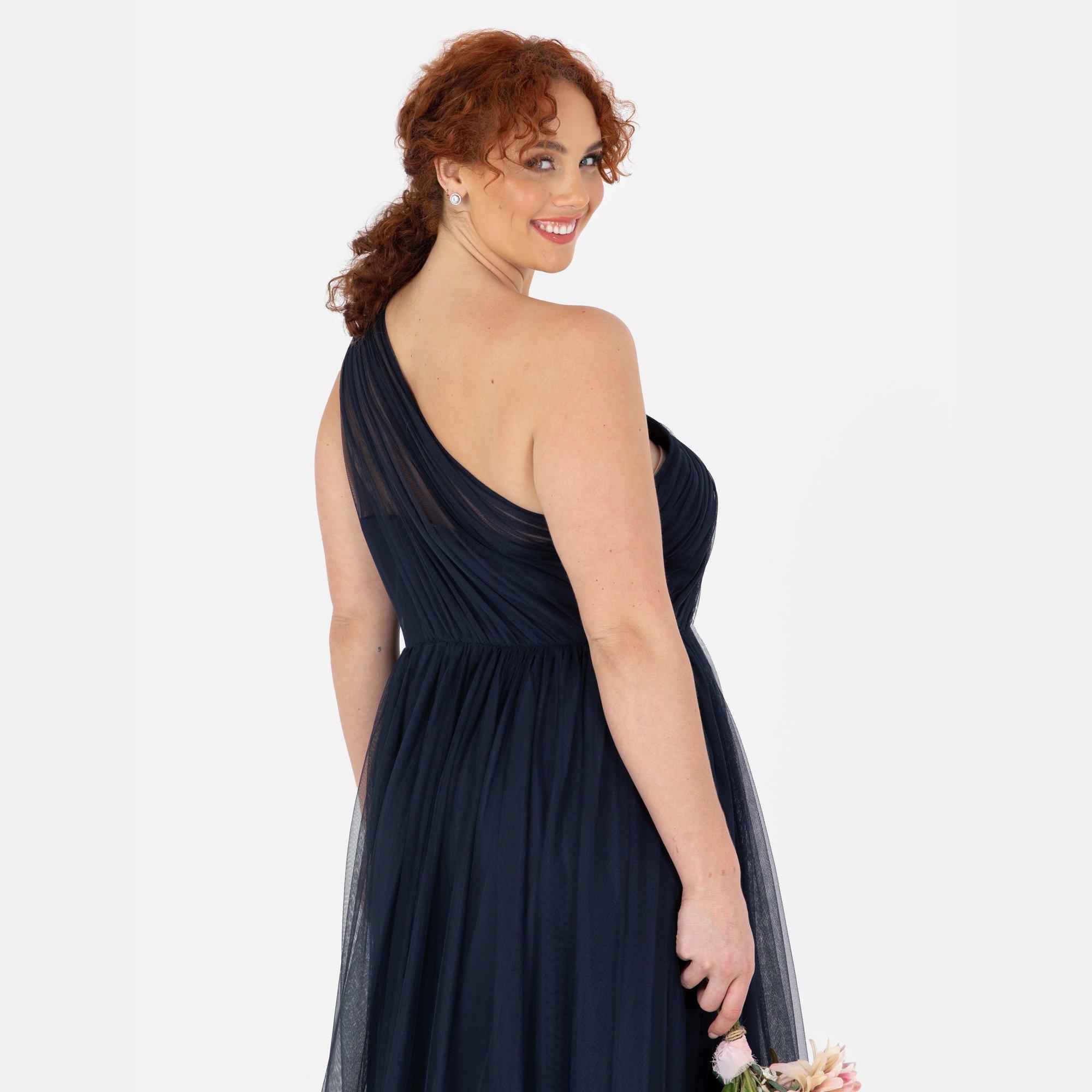 Maya Deluxe Maya Navy Bridesmaid Embellished One Shoulder Maxi Dress ...