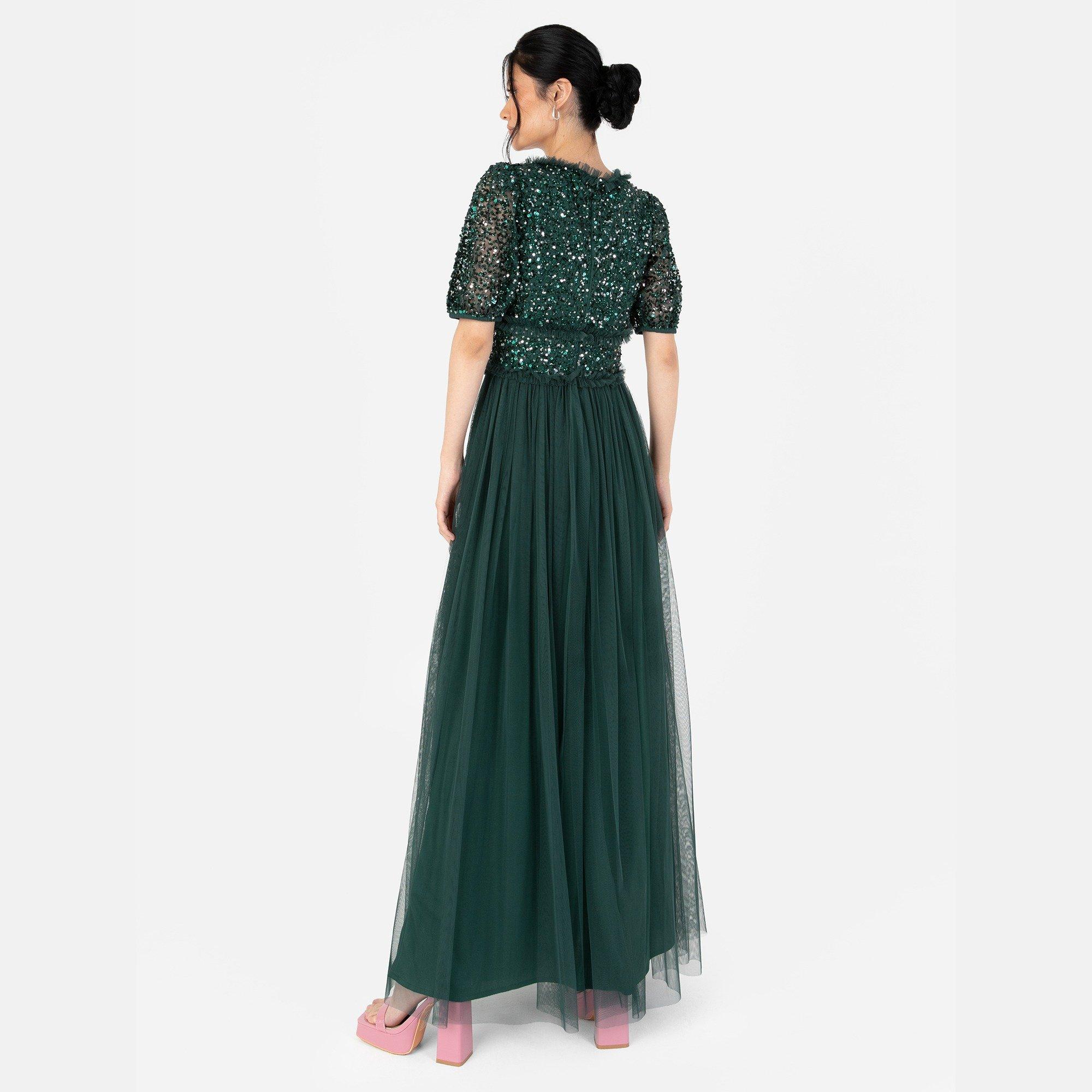 Maya Deluxe Maya Emerald Green Short Sleeve Embellished Maxi Dress ...