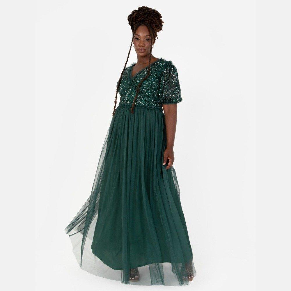 Maya Deluxe Maya Emerald Green Short Sleeve Embellished Maxi Dress ...