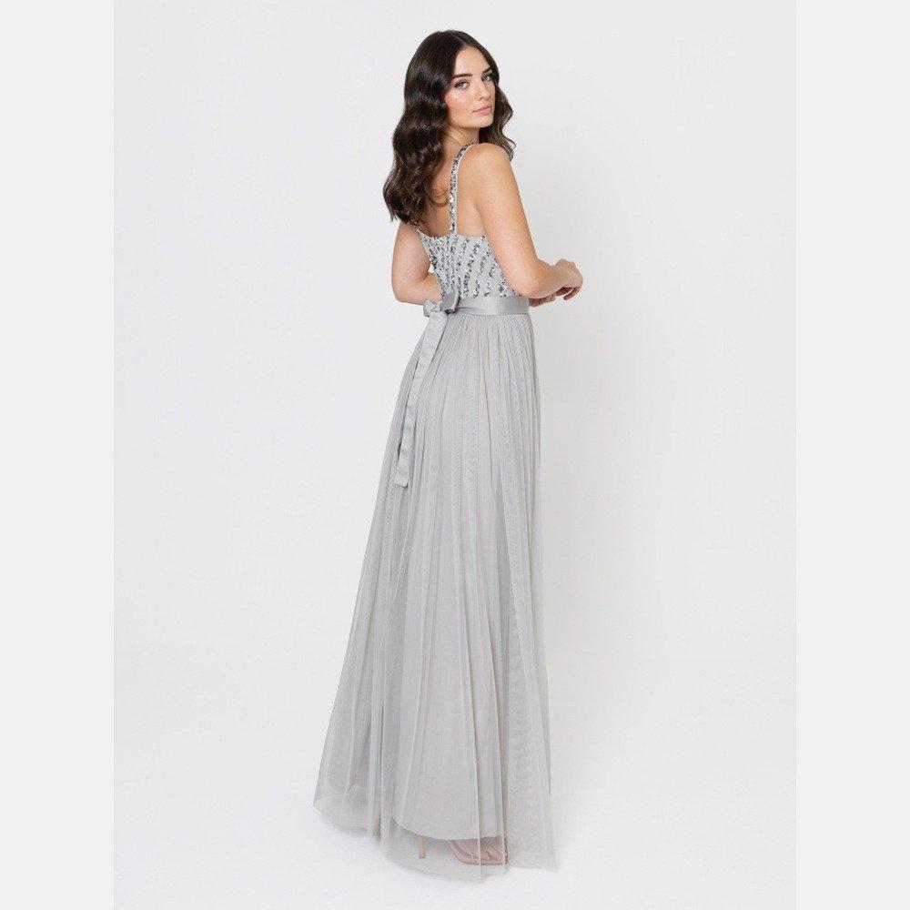 Maya Deluxe Maya Soft Grey Sleeveless Stripe Embellished Maxi Dress ...