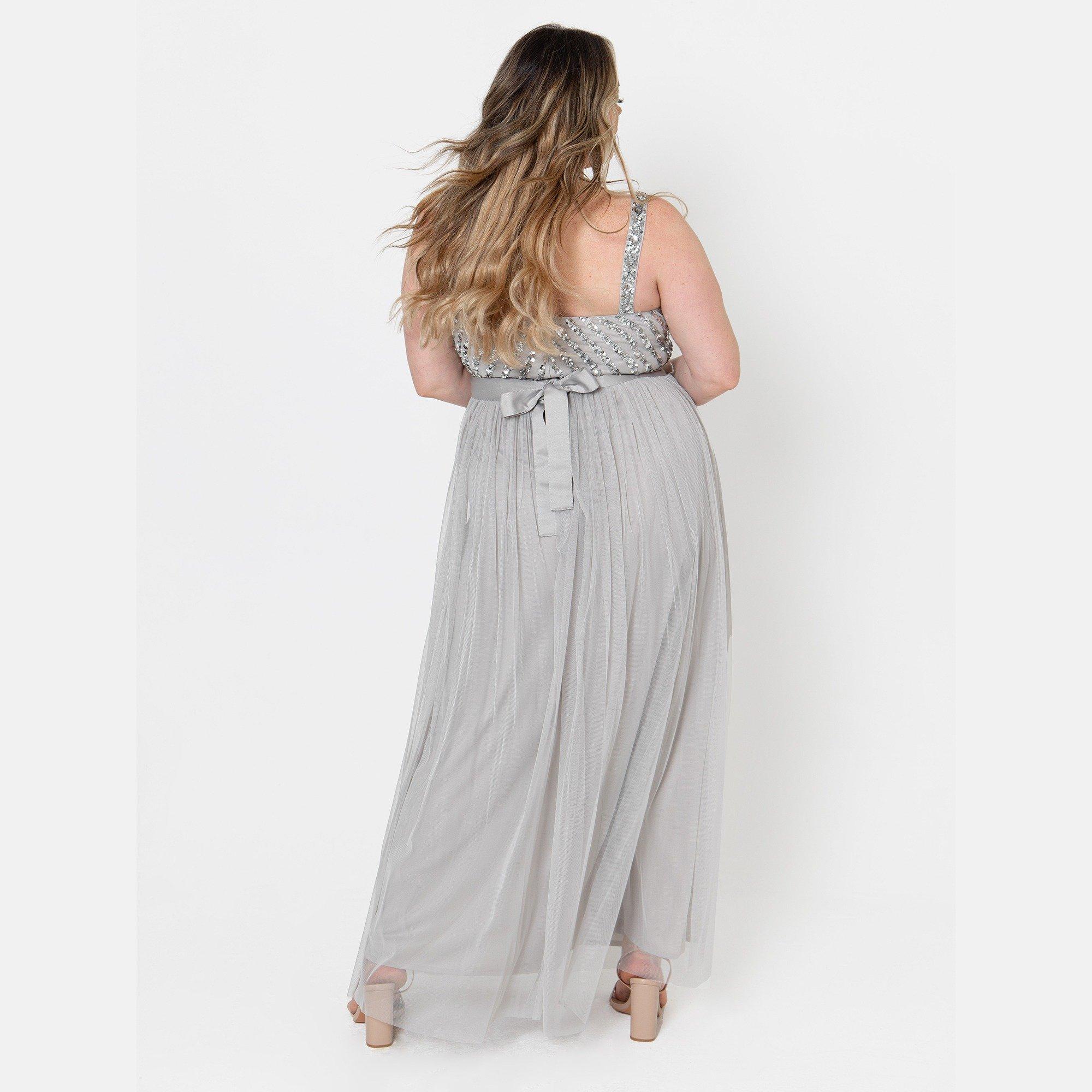Maya Deluxe Maya Soft Grey Sleeveless Stripe Embellished Maxi Dress ...