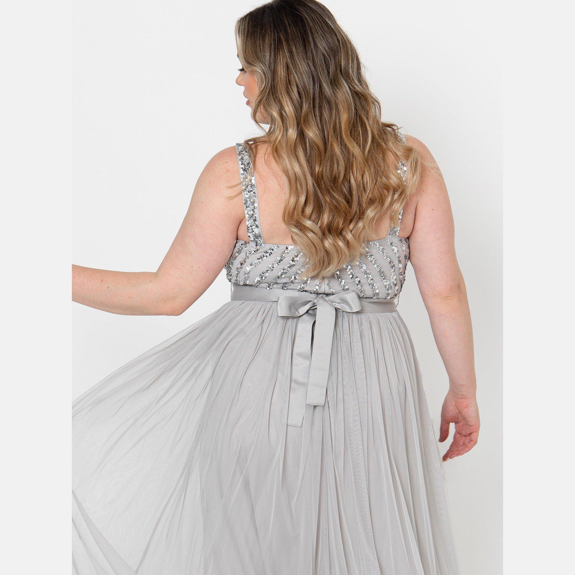 Maya Deluxe Maya Soft Grey Sleeveless Stripe Embellished Maxi Dress ...