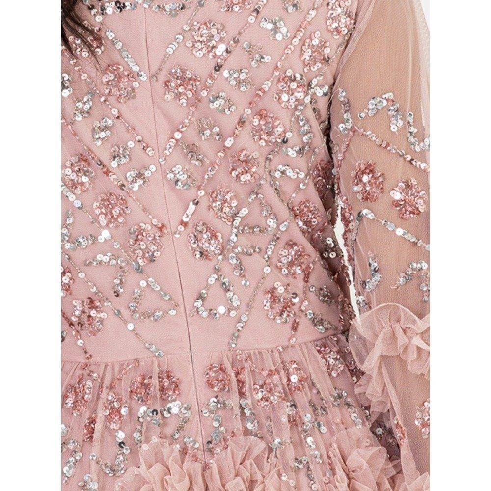 Maya Deluxe Maya Pink Fully Embellished Maxi Dress with Frill Detail ...