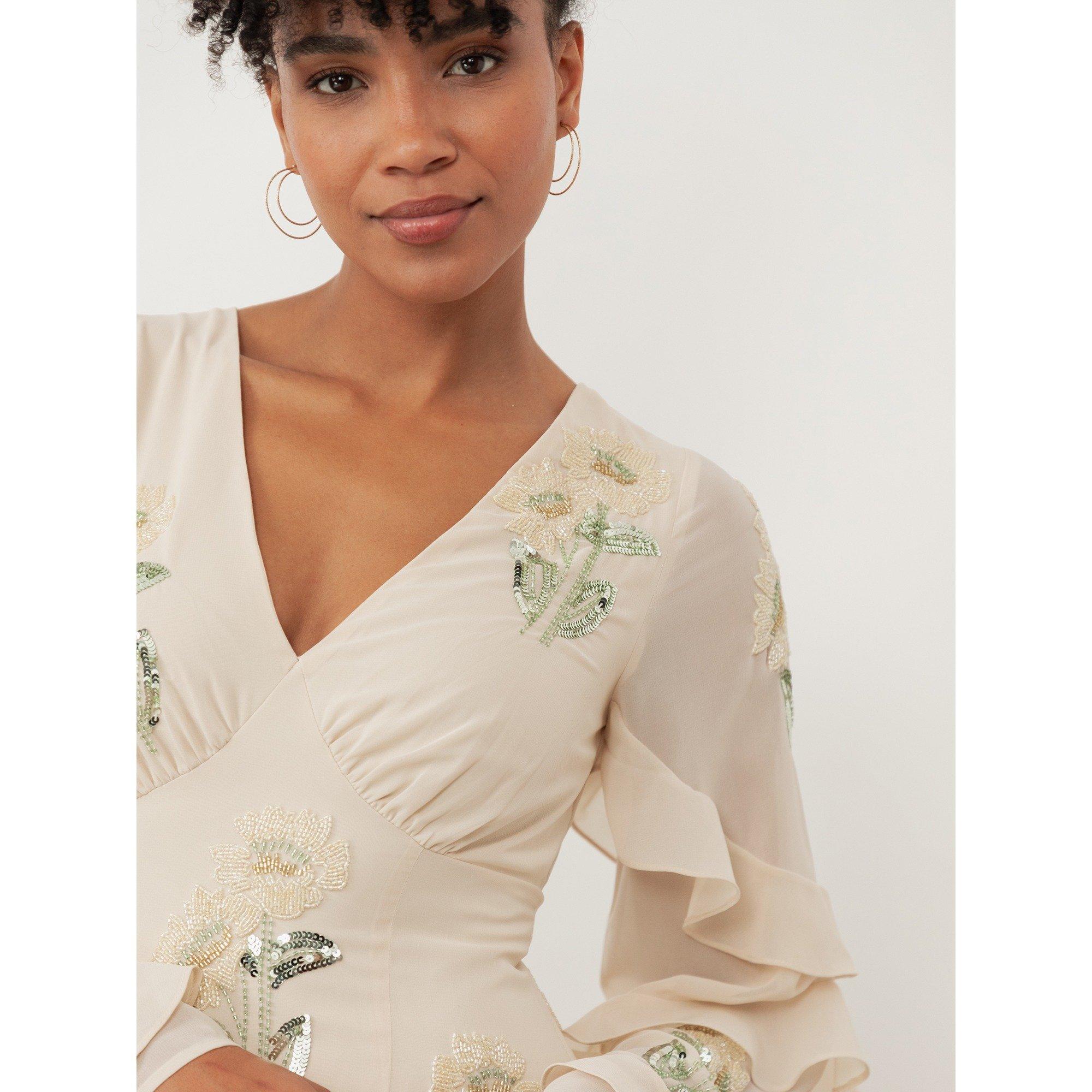 Maya Deluxe Maya Vanilla Embellished Maxi Sleeve Ruffle Maxi Dress ...