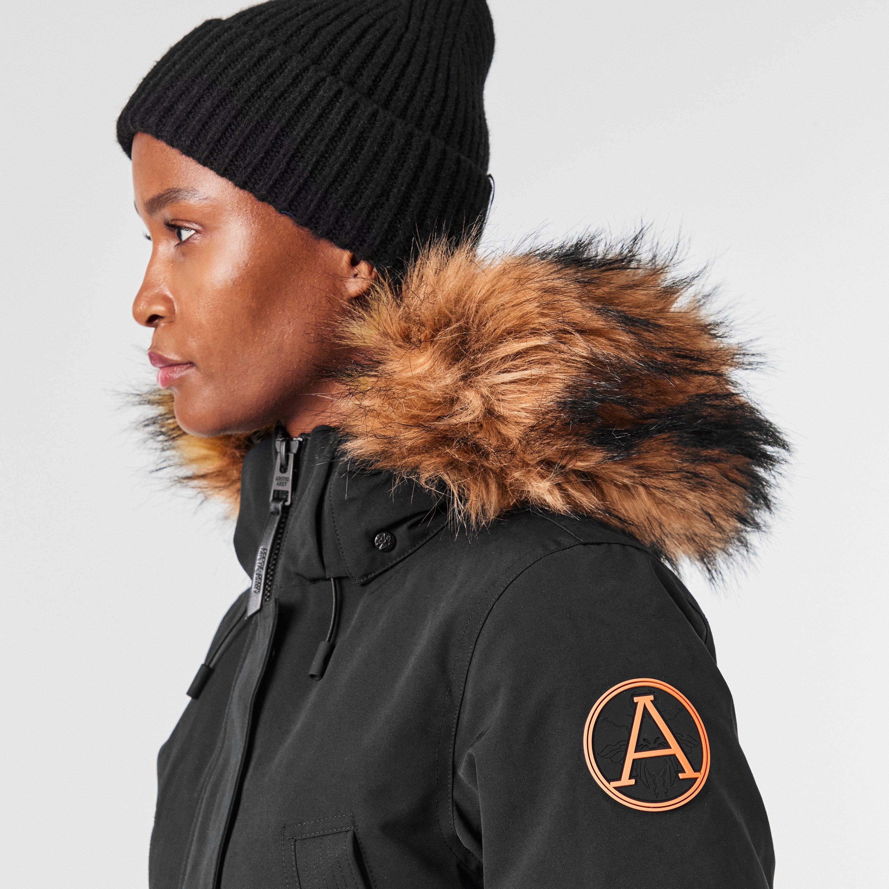 Arctic Army Women's Muskox Faux Fur Trim Hooded Thigh Length Parka ...