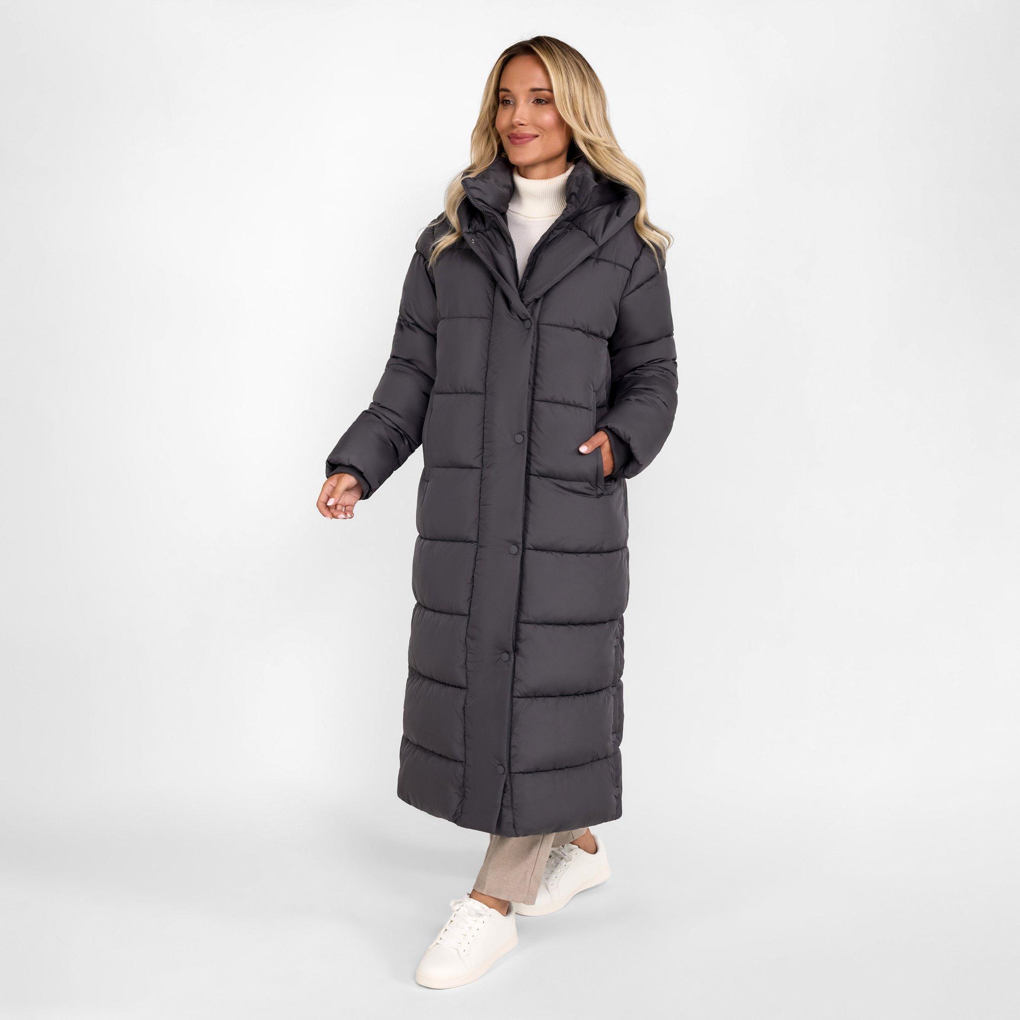 Minoti Women long padded winter coat with hood and zip pockets grey ...