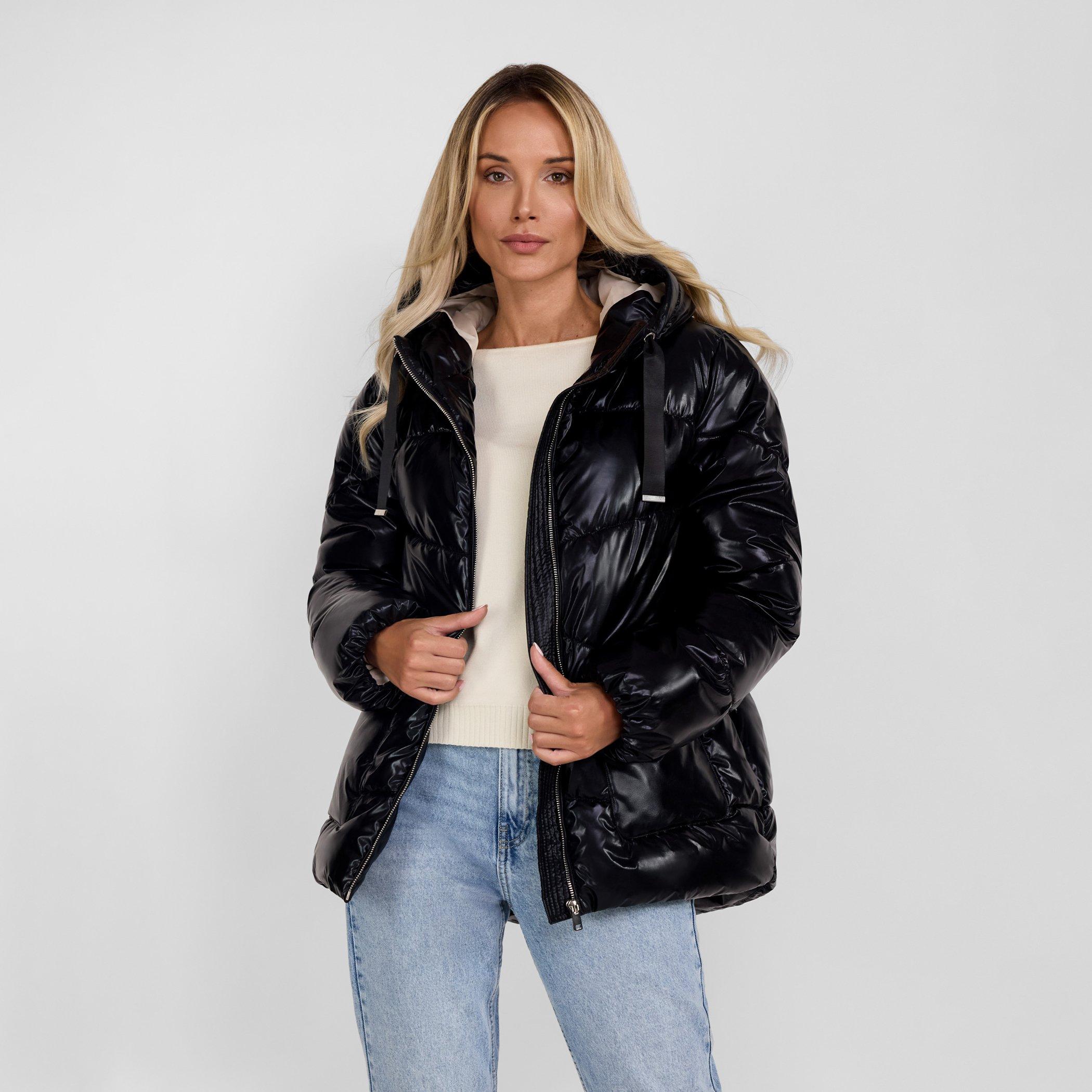 Minoti | Women quilted short hooded jacket with zip and pockets black ...