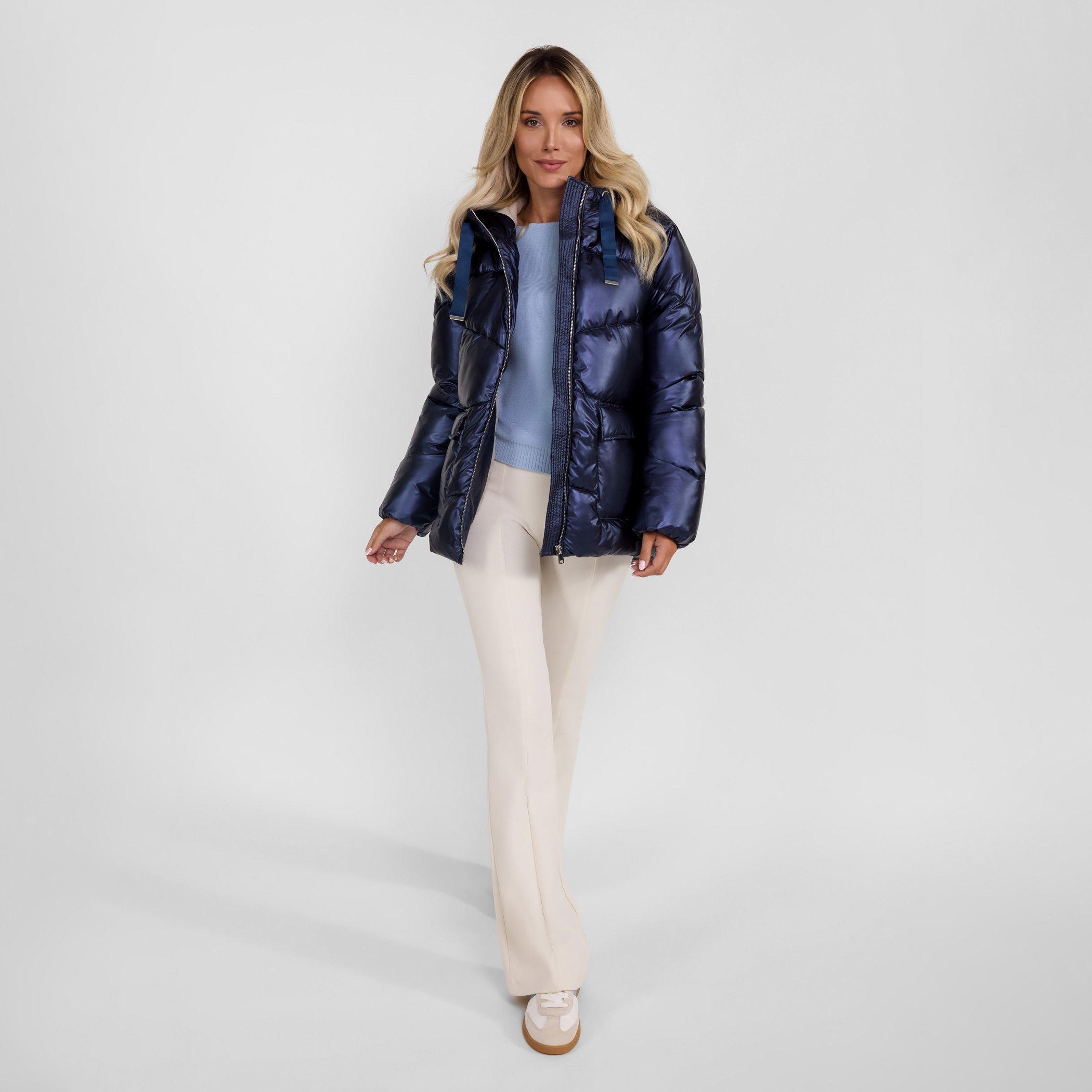 Minoti | Women quilted short hooded jacket with zip and pockets navy ...