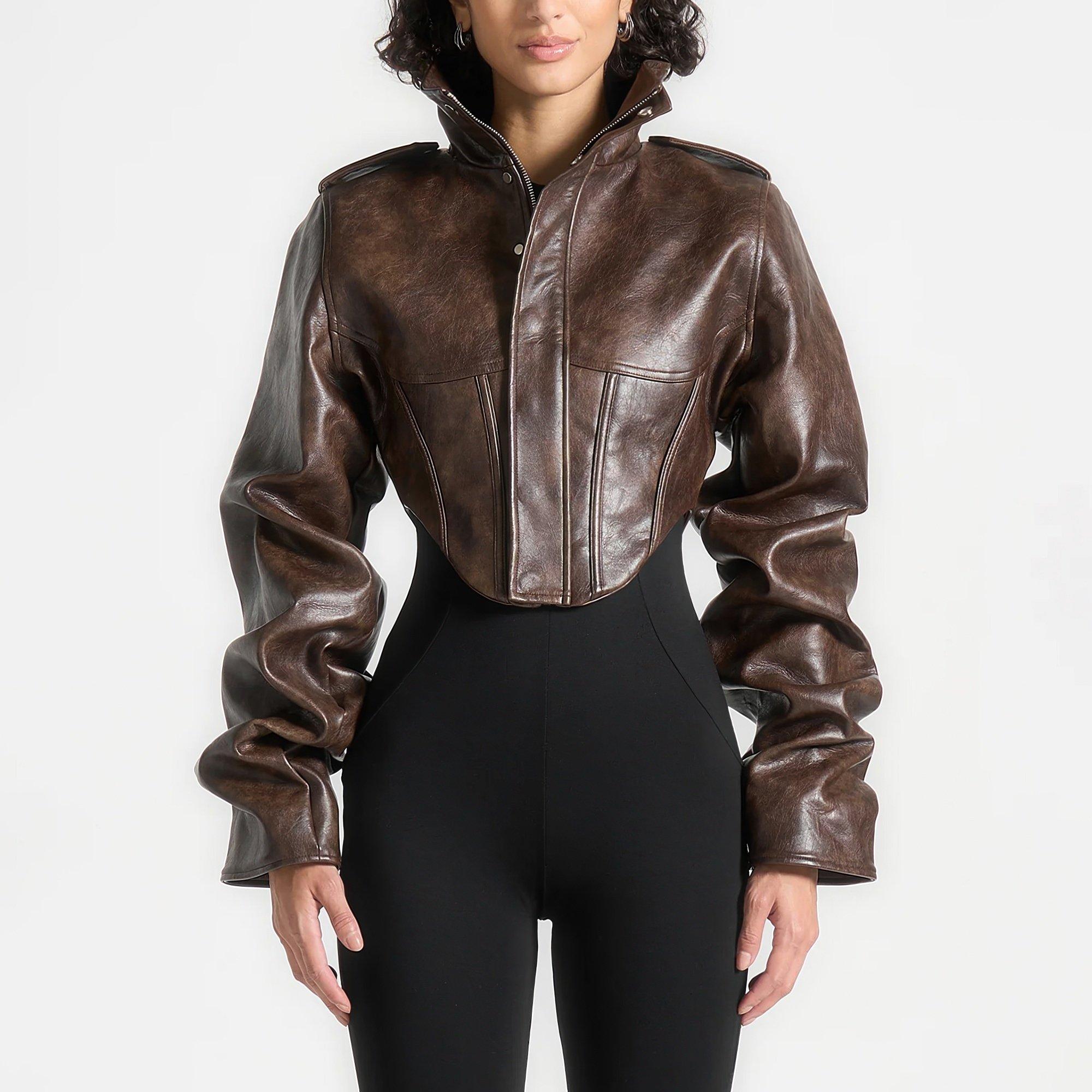 Maniere De Voir | Womens Solange Vintage Leather Corset Jacket ...