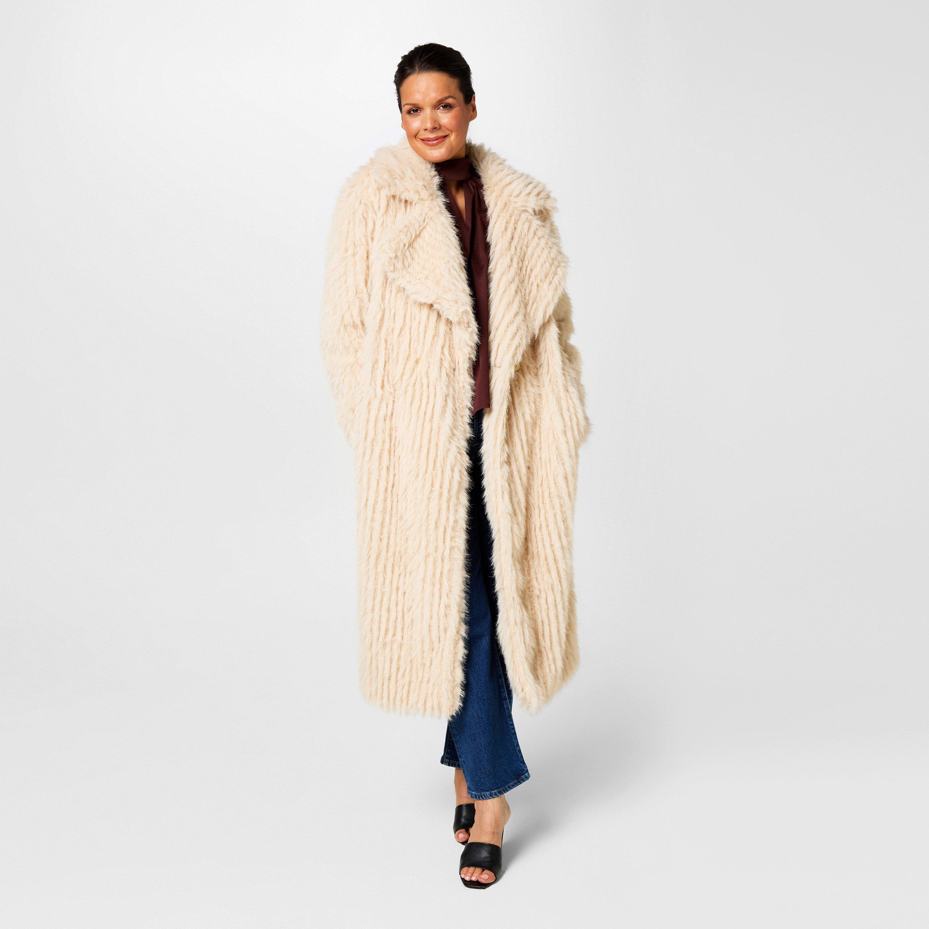 Biba Women's Clipped Longline Faux Fur Long Sleeve Button-Up Coat | FRASERS
