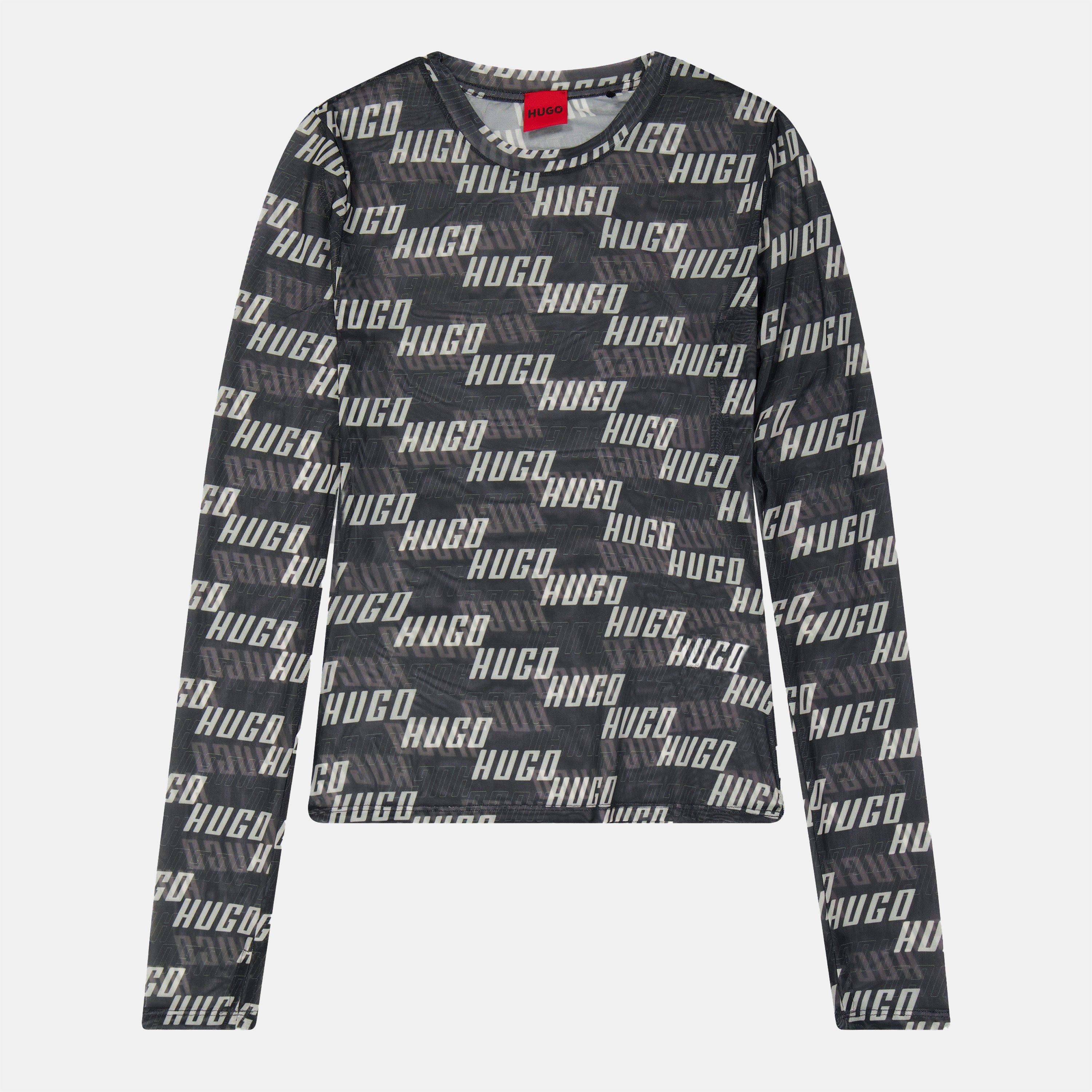 Hugo | Women's Delonie Red Long Sleeve Cropped Crop Top | Cropped T ...