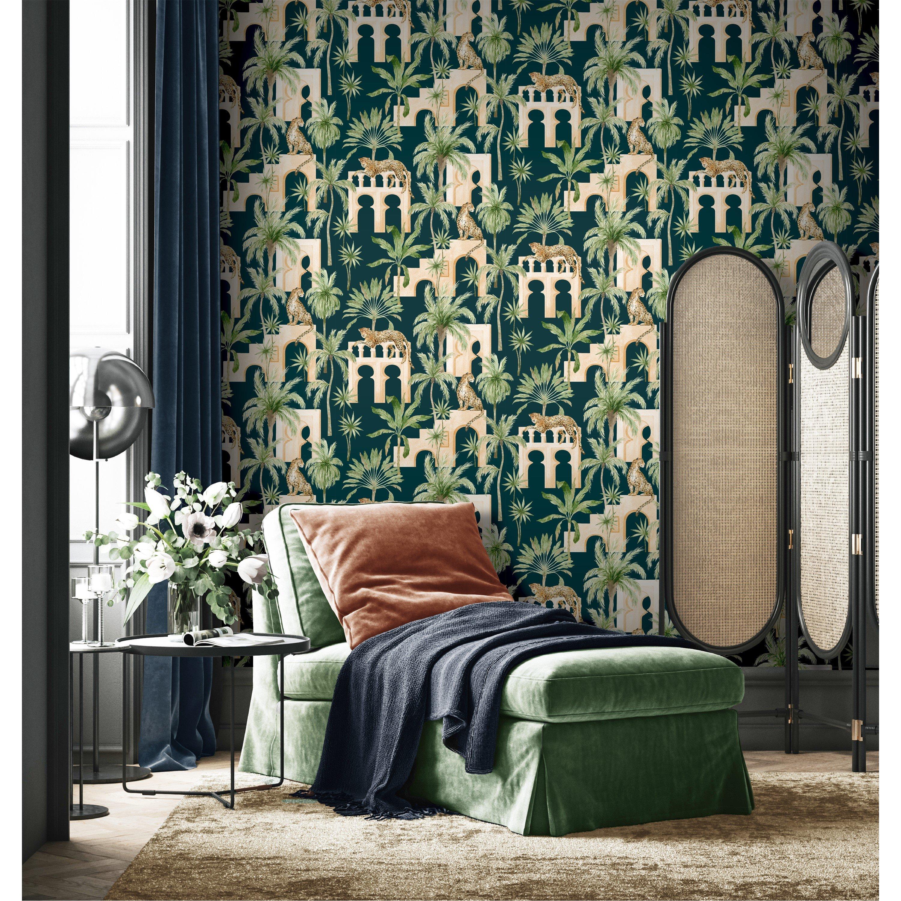 Arthouse Leopard Arches Navy Wallpaper | FRASERS