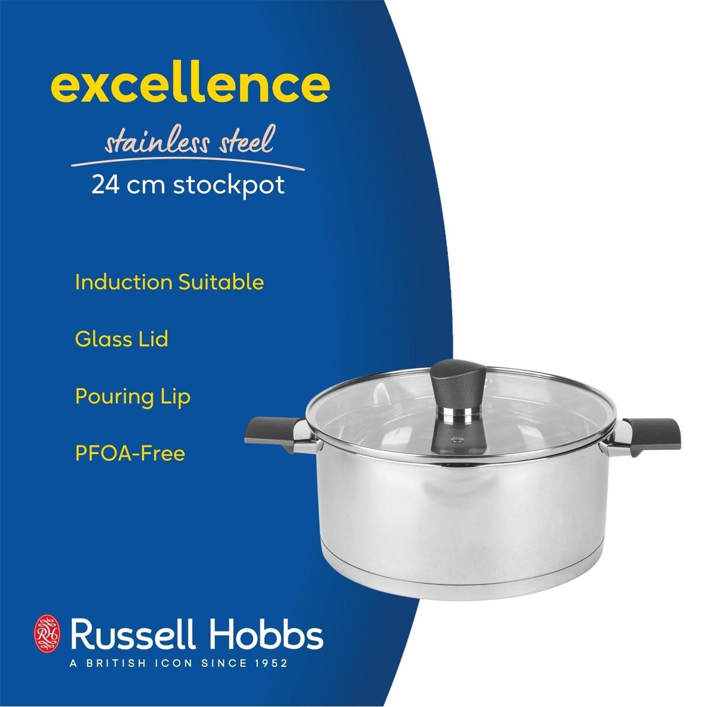 Russell Hobbs Stainless Steel Tempered Glass Lid PFOA-Free Induction ...