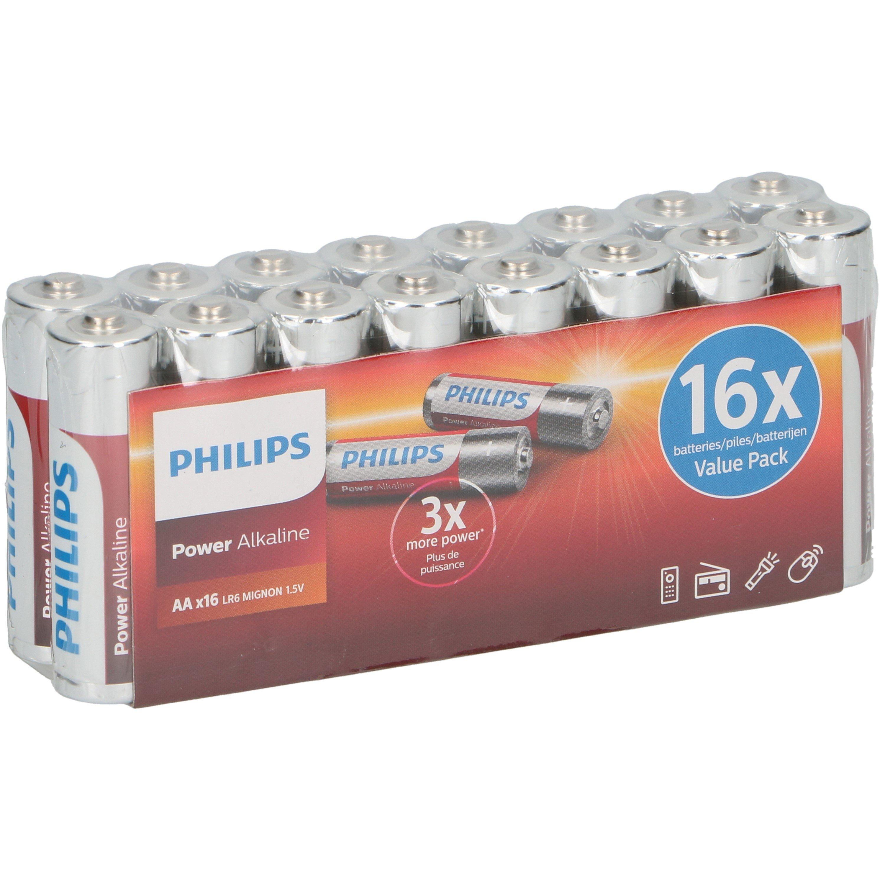 Philips Philips Power Alkaline Batteries Value Pack 16 x AA | Sports Direct