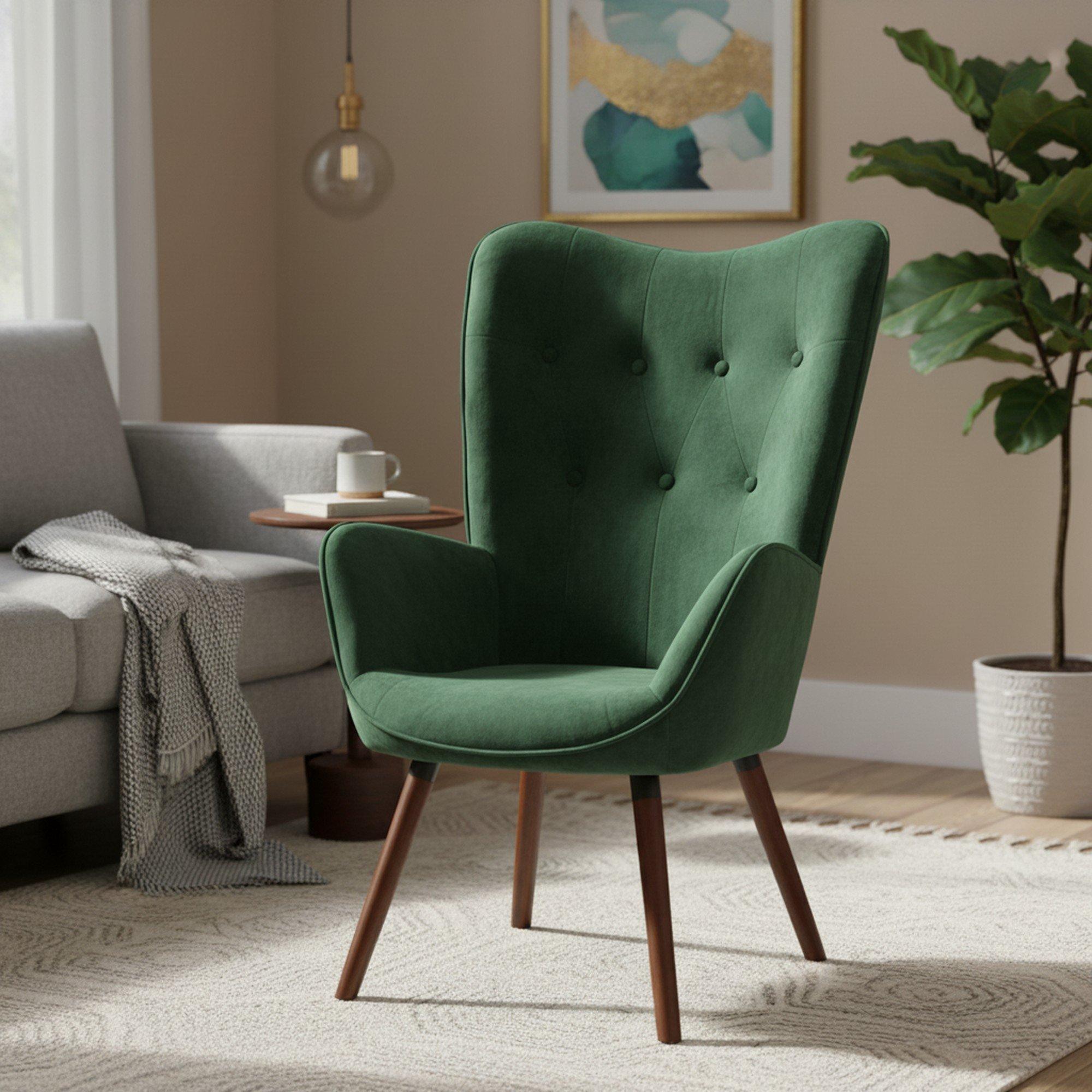 Jack Wills Velvet Accent Chair with Arms – Green Wingback Armchair with ...
