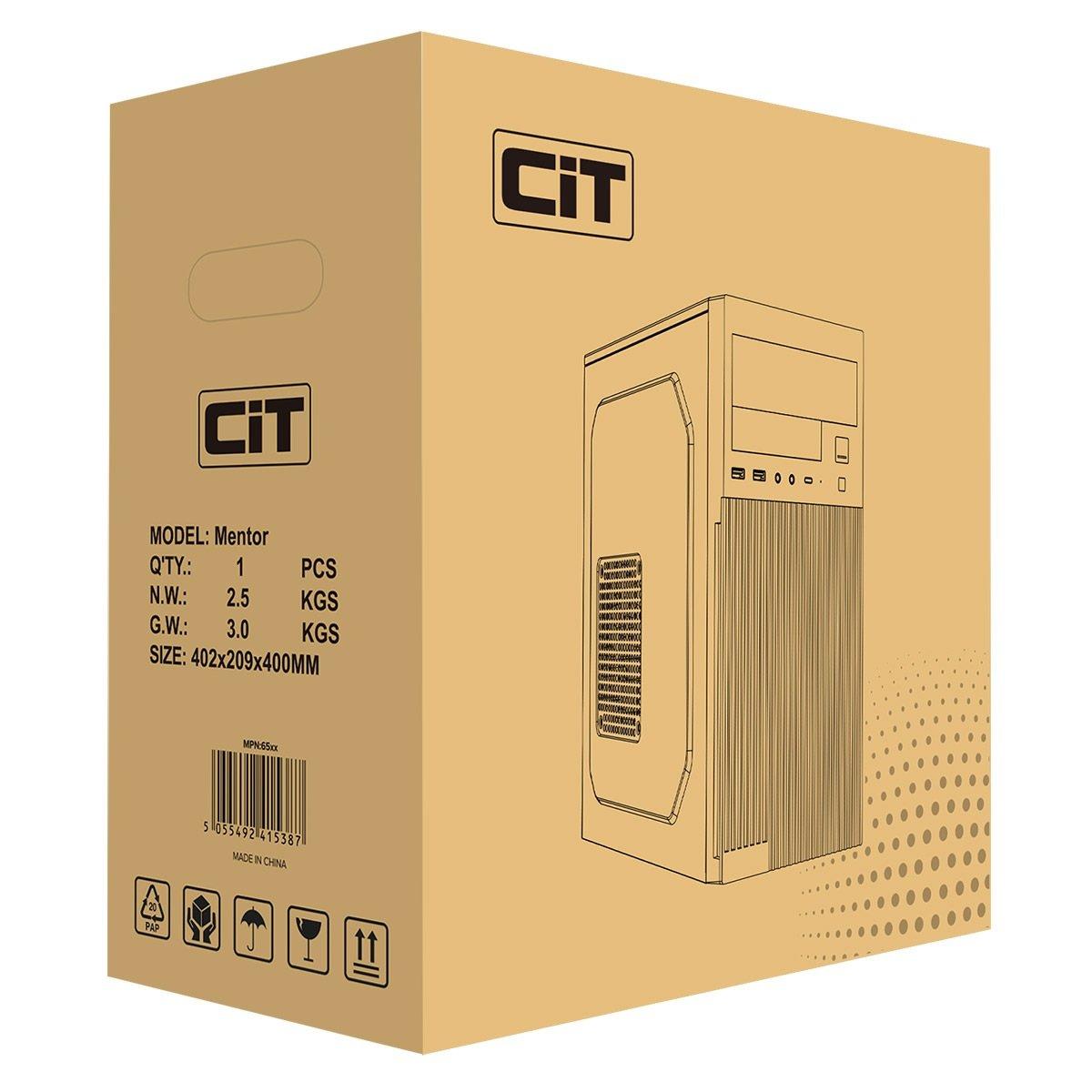 CiT Mentor Micro-ATX Office PC Case With USB Type C and 80mm Rear Black ...