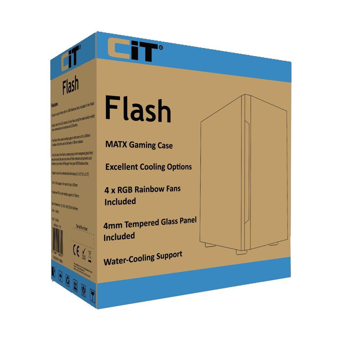 CiT Flash Gaming Matx Case 4x ARGB fans TG Front and Side Panels EPE ...