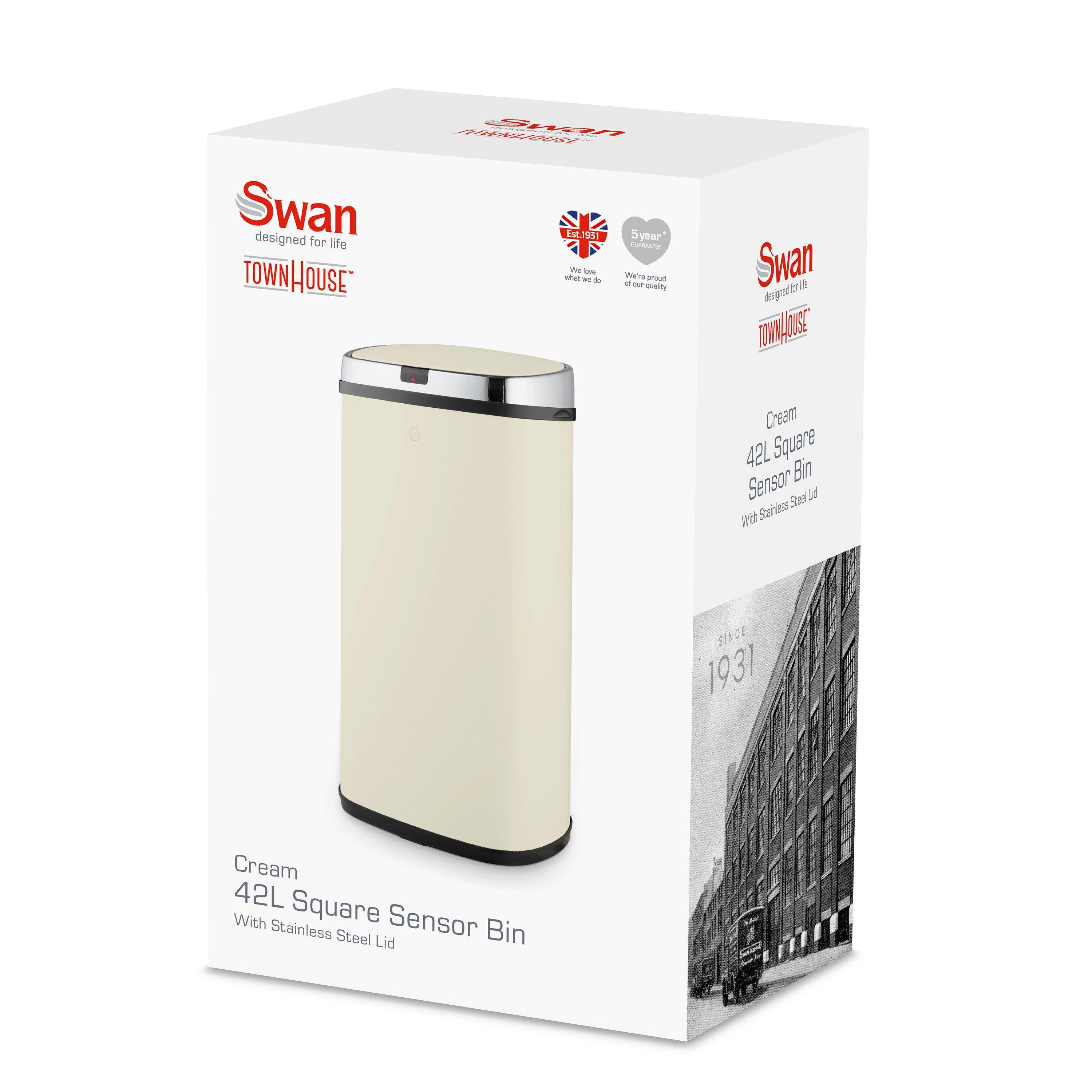 Swan 42L Square Sensor Bin Cream | FRASERS