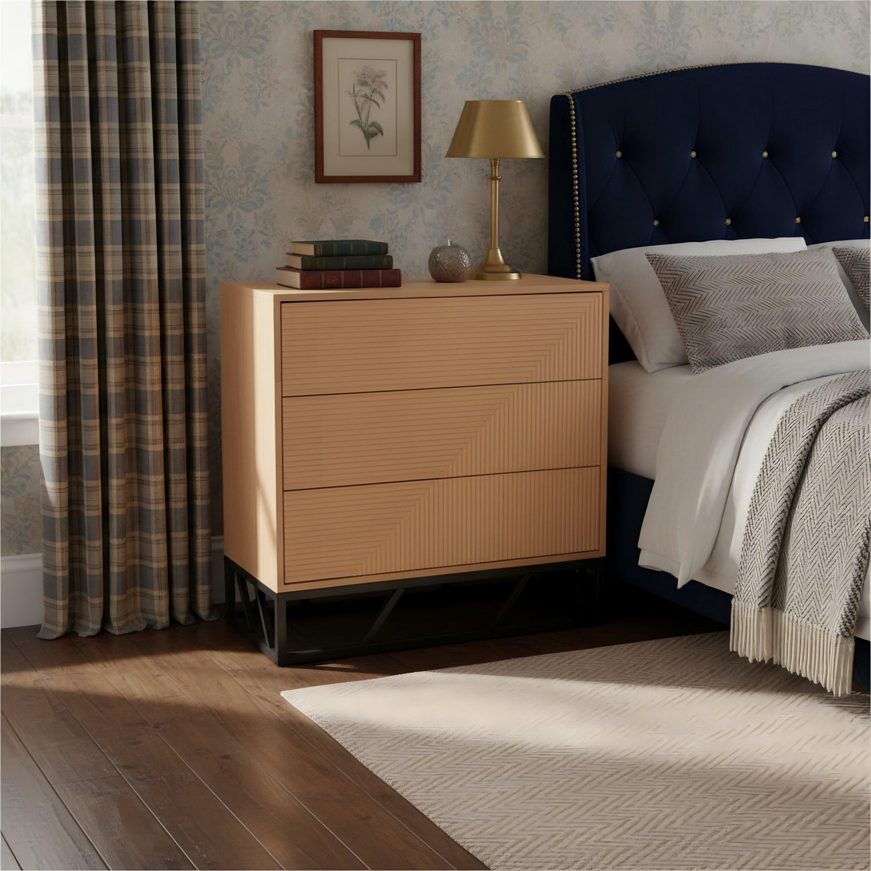 Biba | Mabel Grooved Oak Colour Wooden Chest of 3 Drawers | Bedside ...