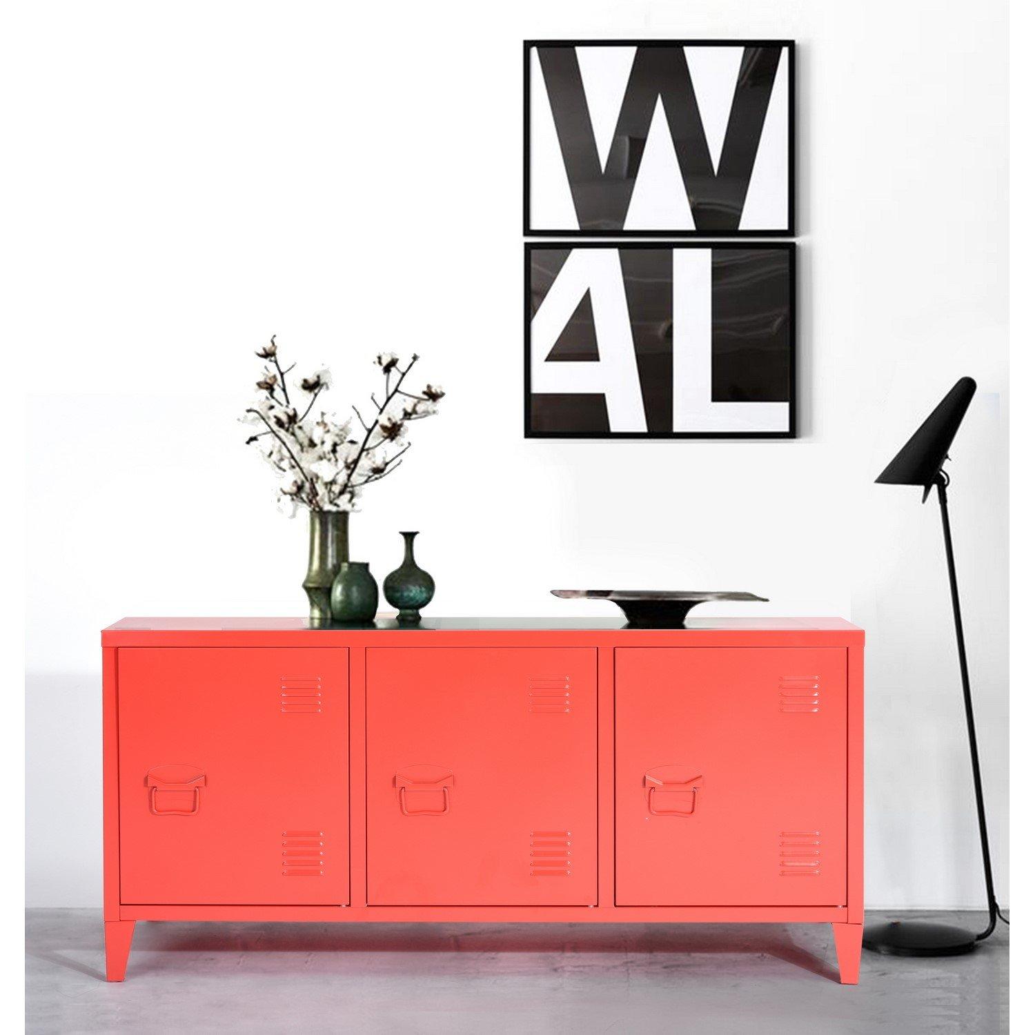 FurnitureR | Metal Sideboard Cabinet with 3 Doors and Internal Shelves ...