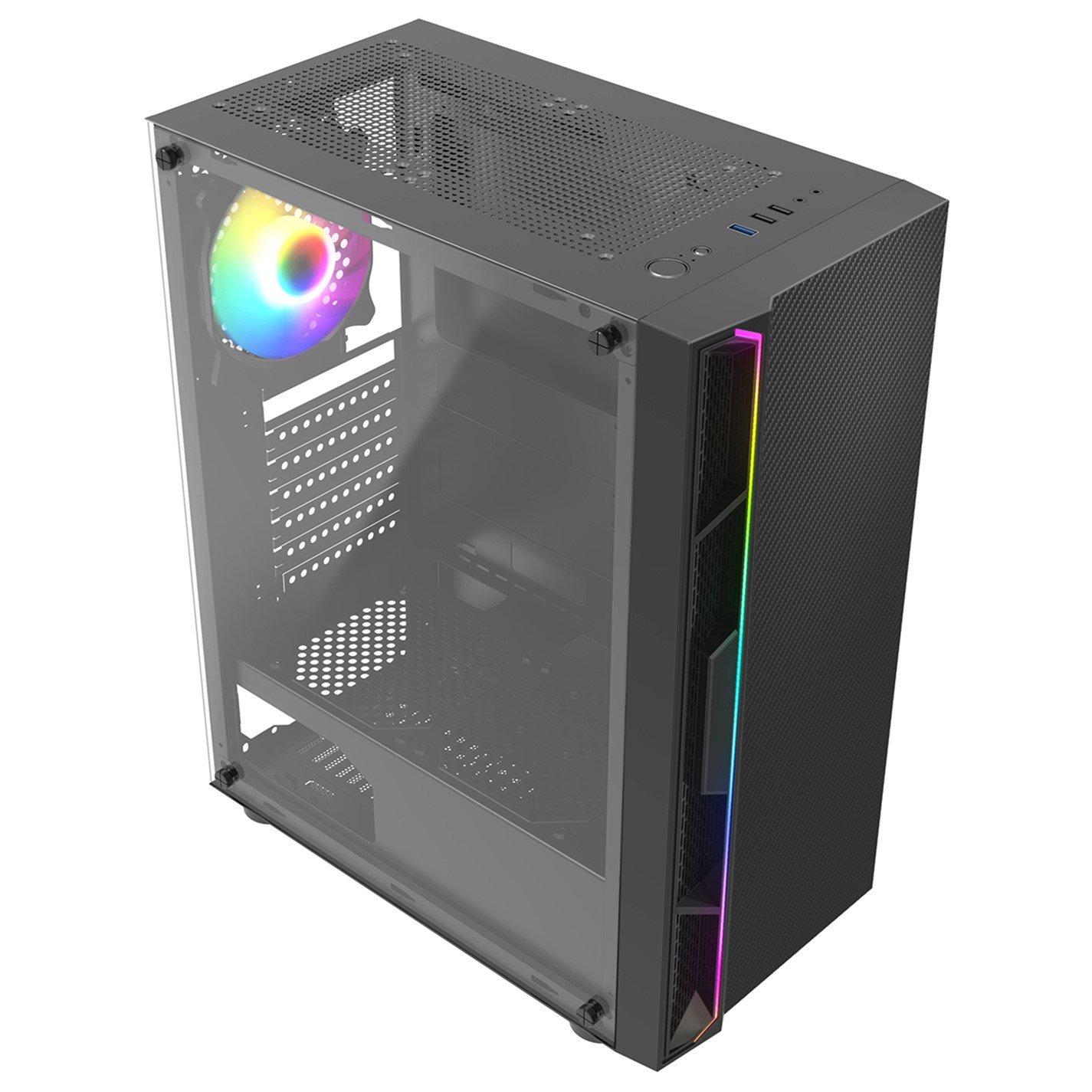 CiT | Galaxy Mid Tower ATX Gaming PC Case with LED Strip + Fan - Black ...