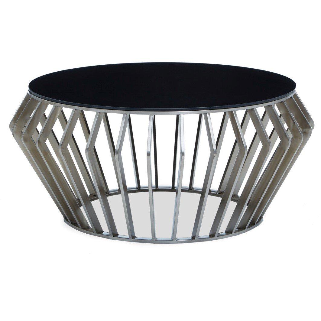 Interiors by Premier Ackley Silver Round Coffee Table with Black Glass ...
