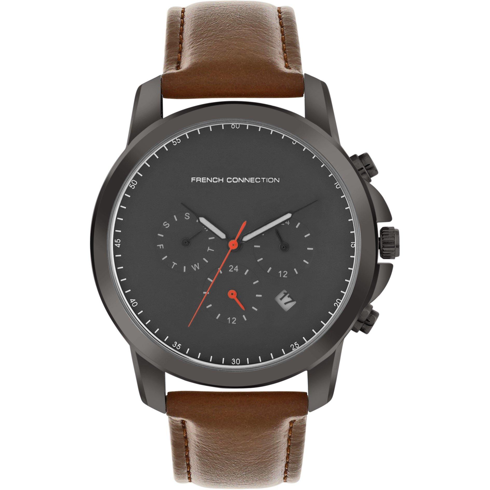 French Connection | Connection czar GUN Round Analog Watch With Brown ...