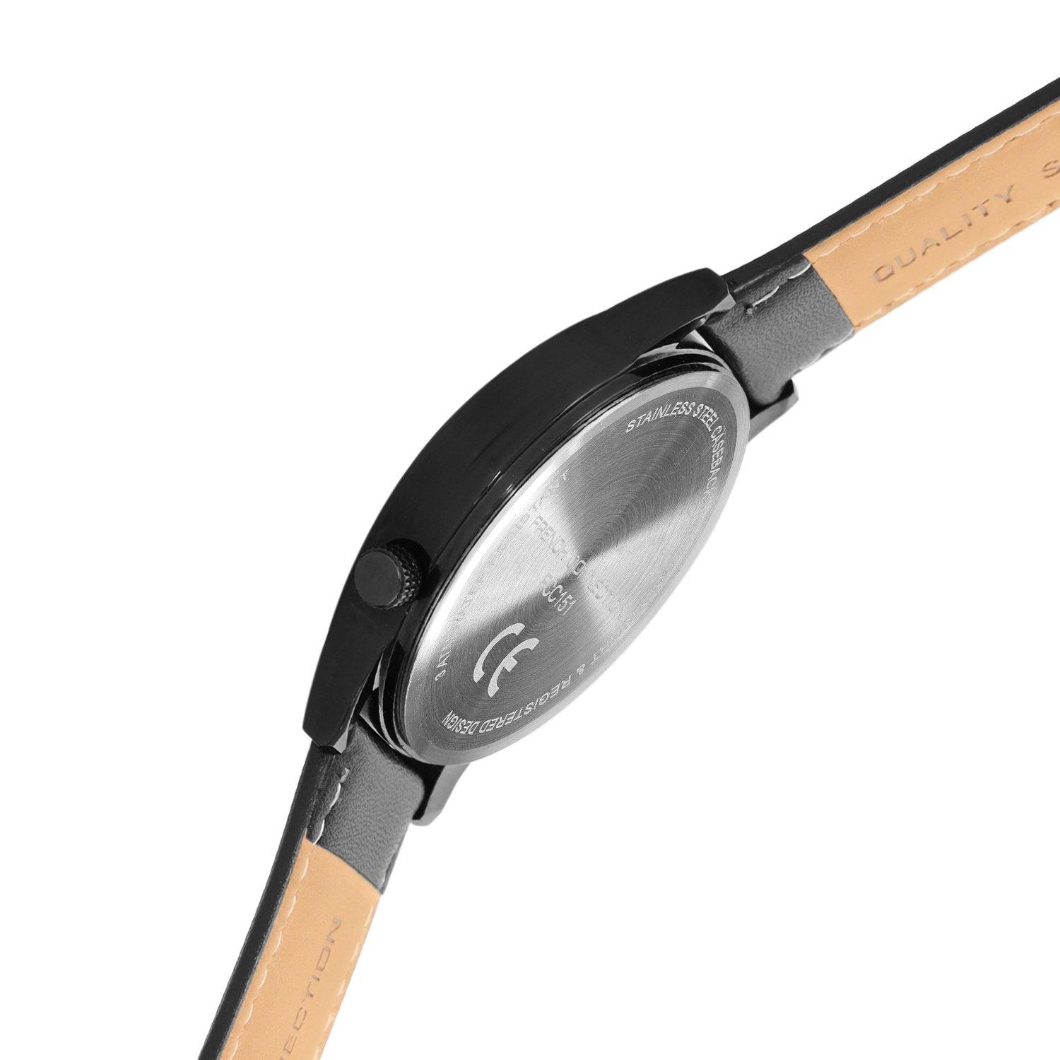 French Connection | Men's Black Faux Leather 42mm Analogue Quartz Watch ...