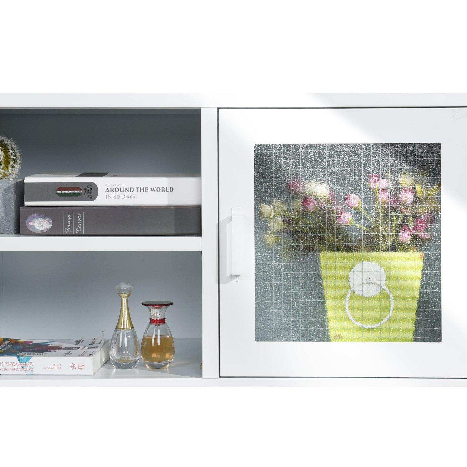 FurnitureR | Metal Sideboard with Glass Doors and Open Shelves White ...