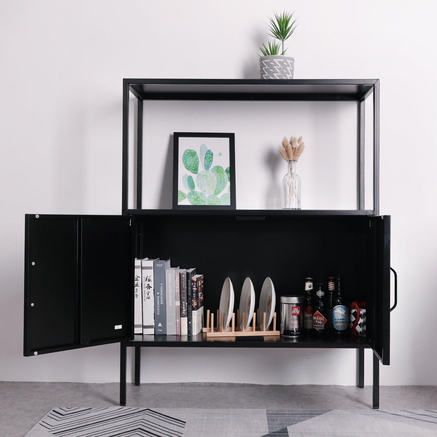 FurnitureR | Metal Storage Cabinet with Open Shelf 2-Door Industrial ...