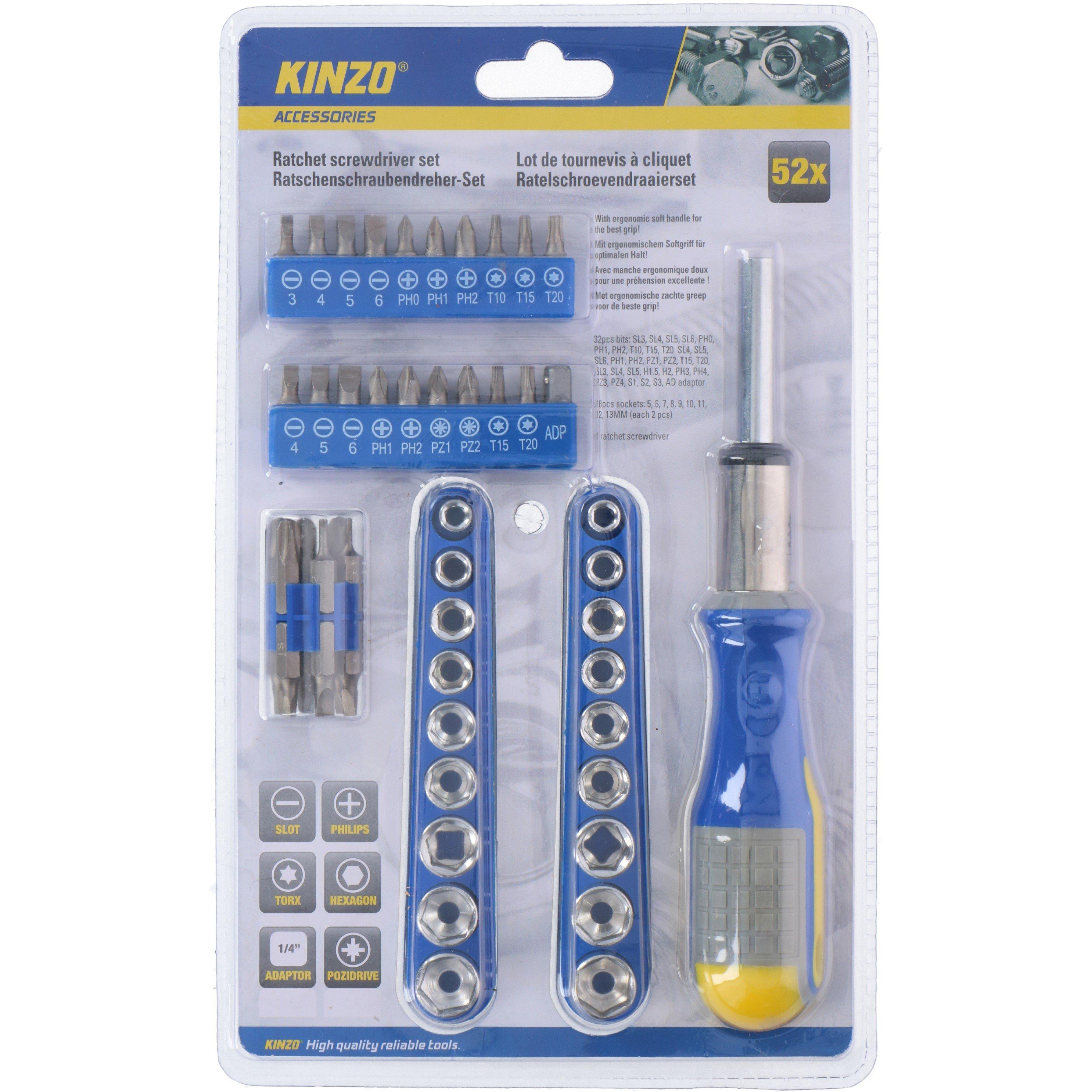 Kinzo | Ratchet Screwdriver Set 52pcs | Tools | Sports Direct