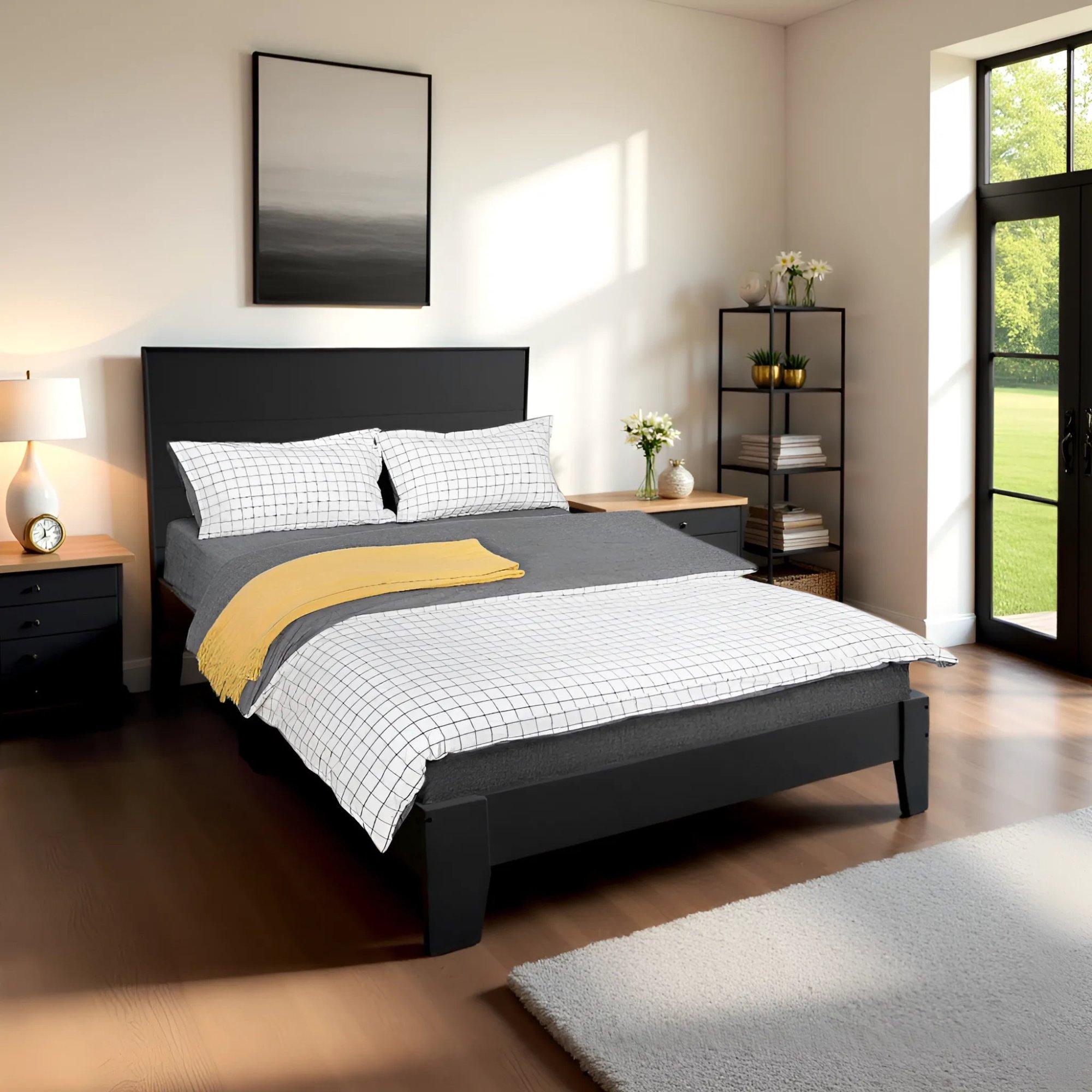 Studio | Modern Double Bed Wooden Frame Black | Beds | FRASERS