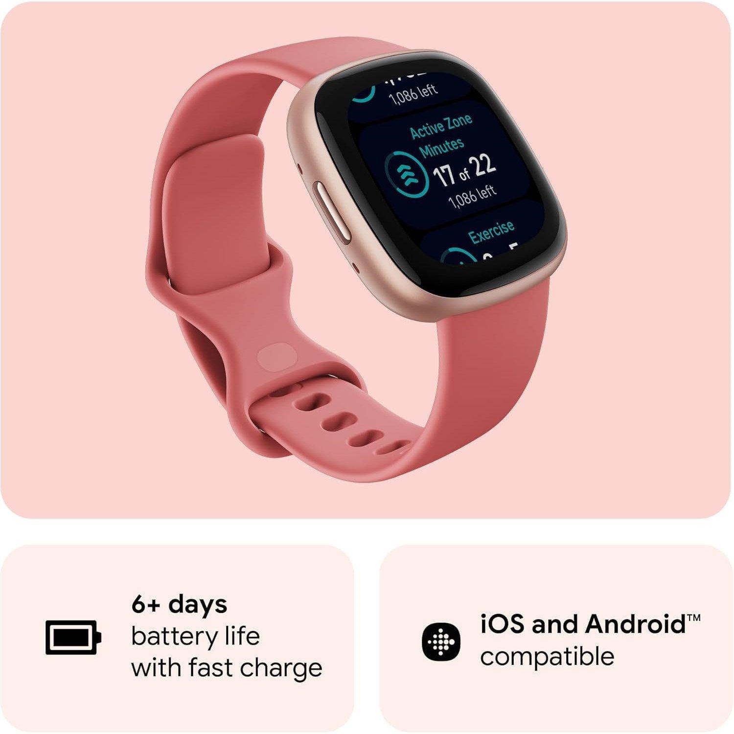 Fitbit Versa 4 Fitness Smartwatch - Pink/Copper Rose | FRASERS