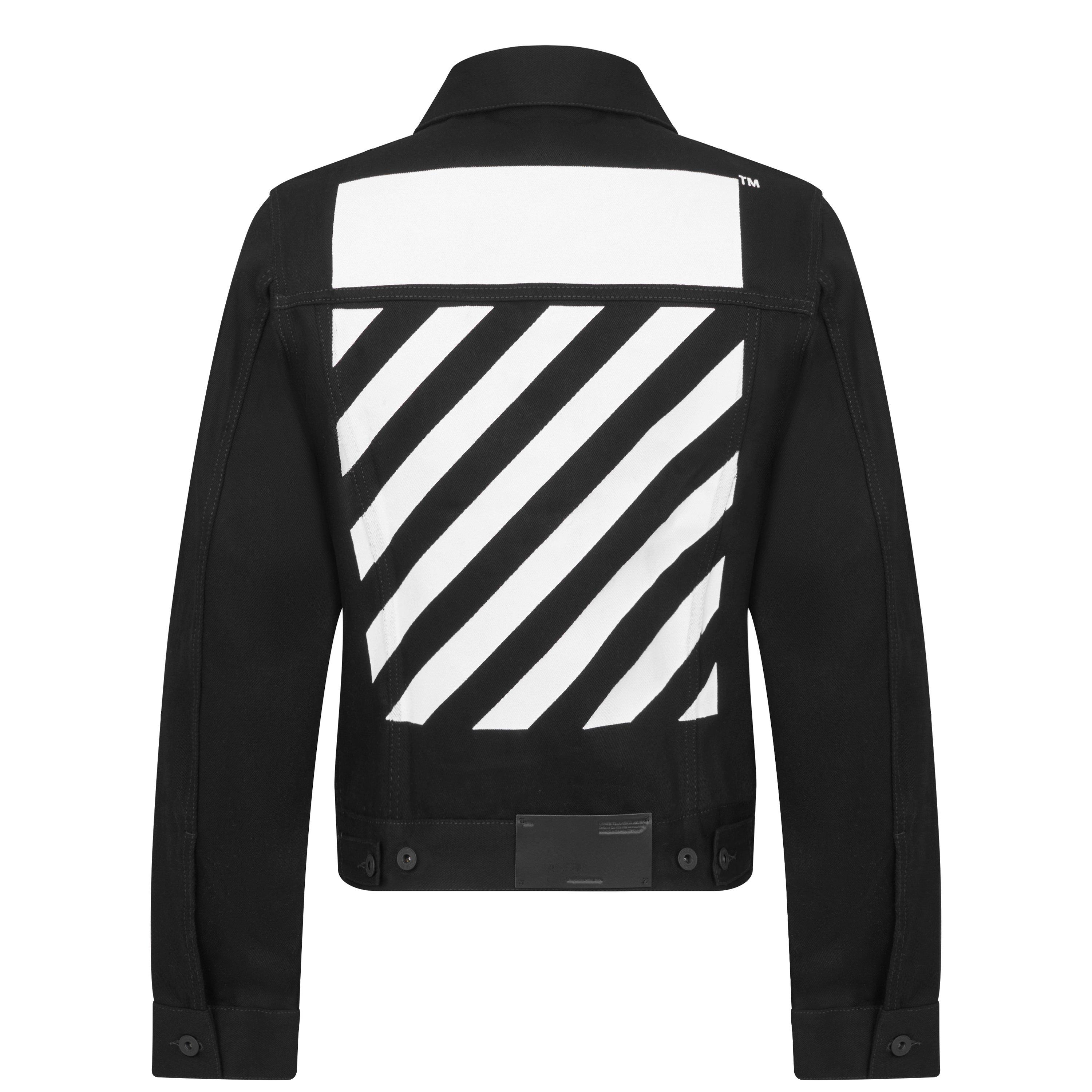 Off White Men's Tab Cotton Long Sleeve Diagonal Print Denim Jacket ...