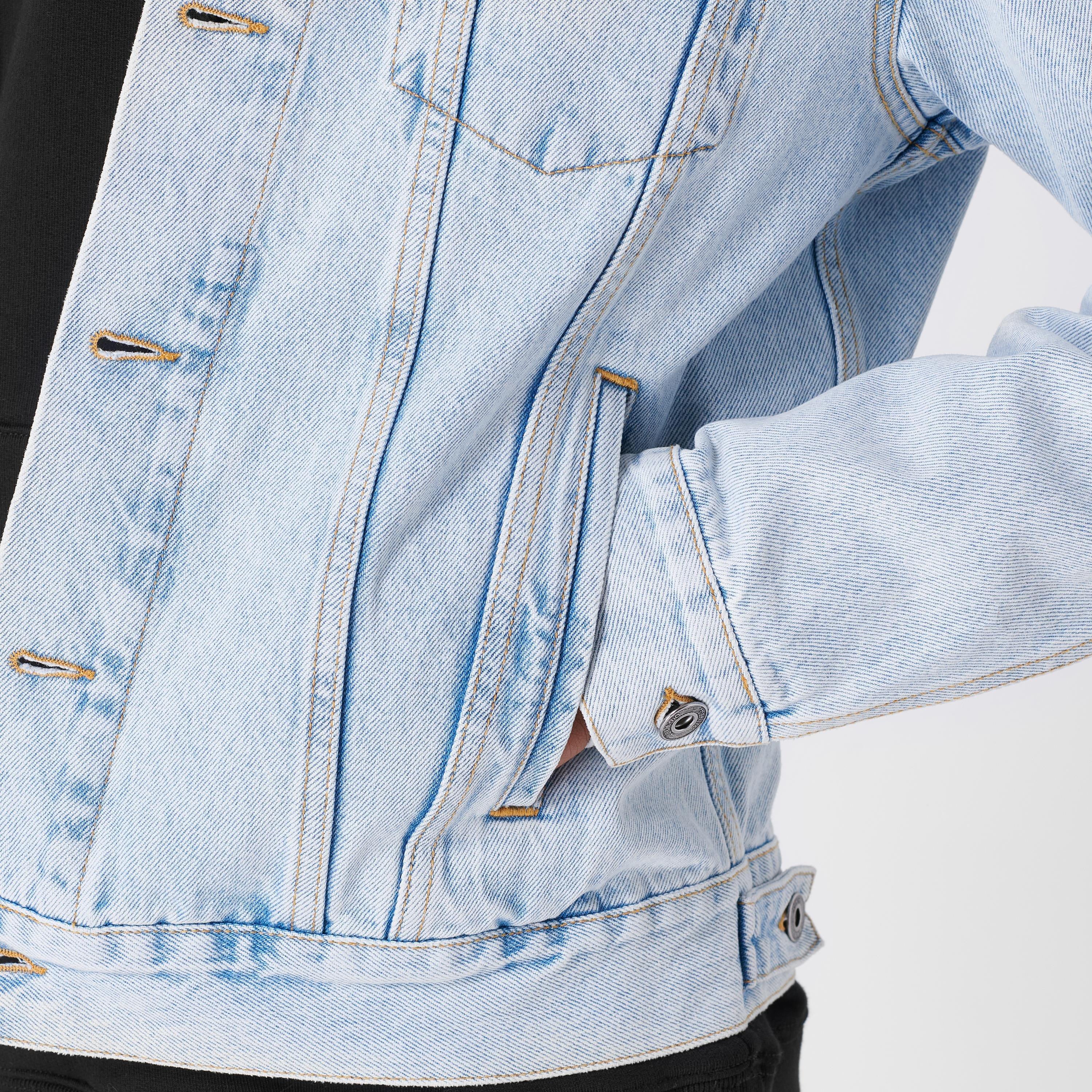 Off White Men's Tab Cotton Long Sleeve Diagonal Print Denim Jacket | USC