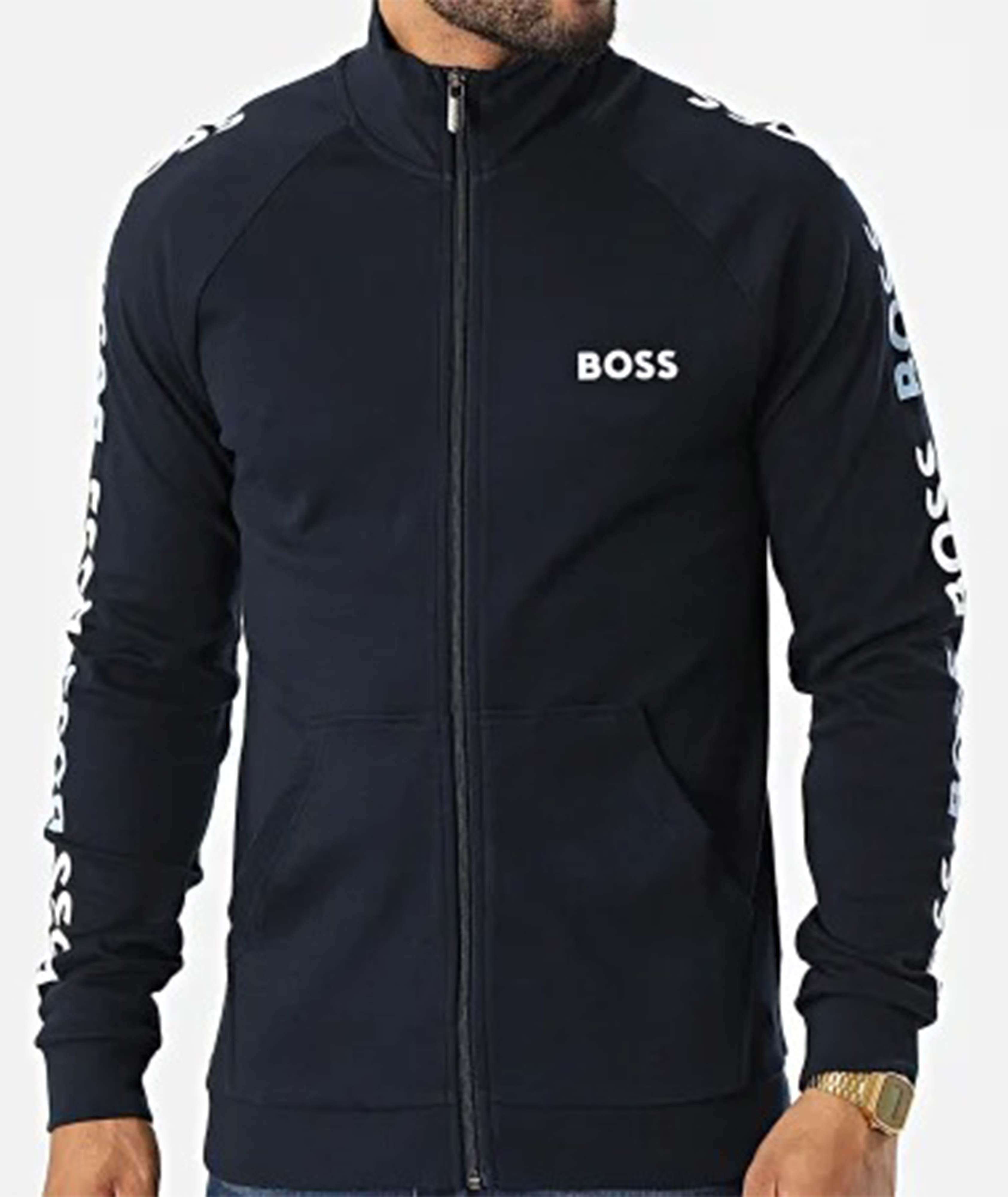 BOSS Cotton Multi-Logo Zip-up Sweater | Pyjamas & Loungewear | Harry Rosen