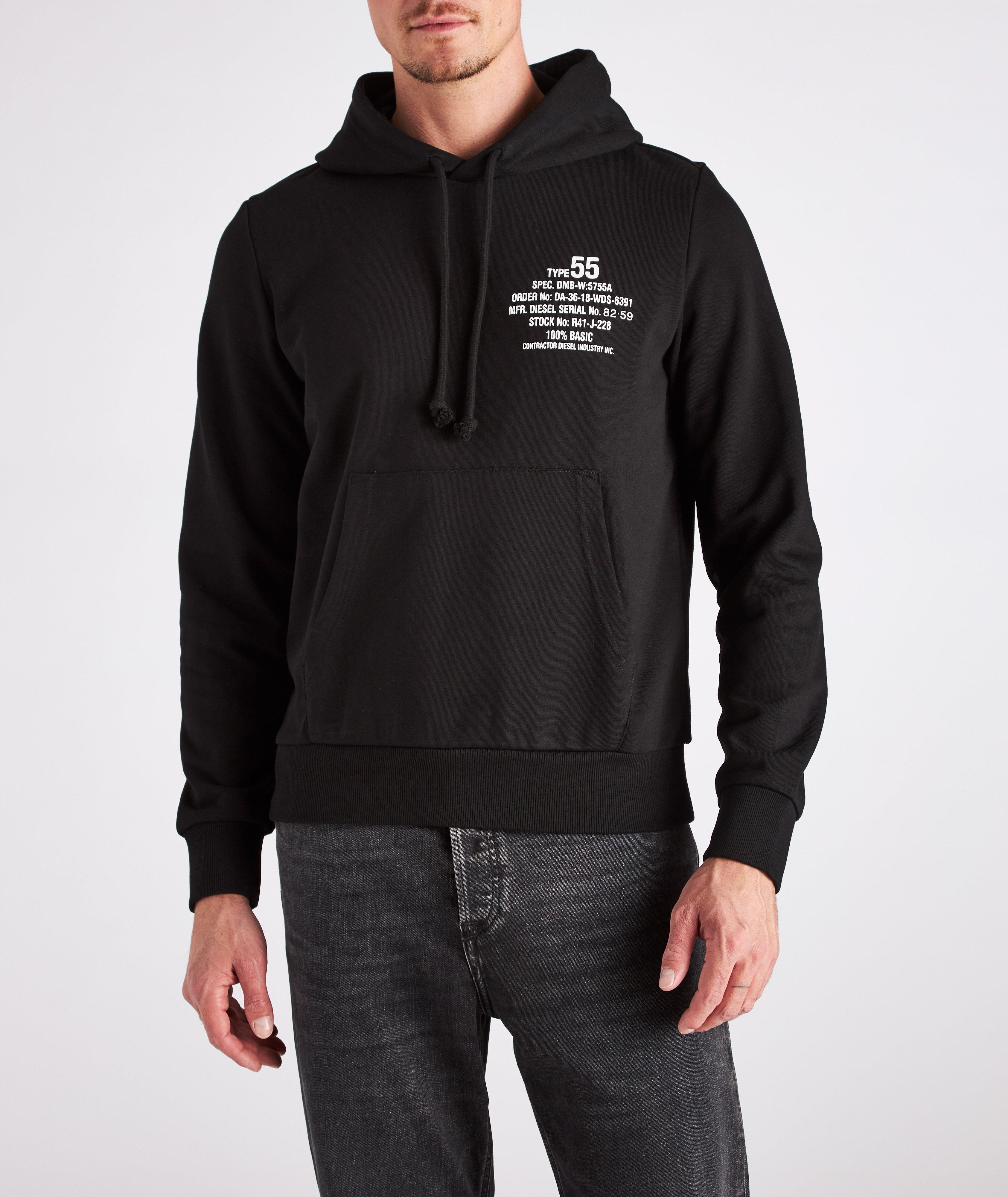 Diesel Drawstring Hood Script Print Cotton Pullover Sweater | Sweaters ...