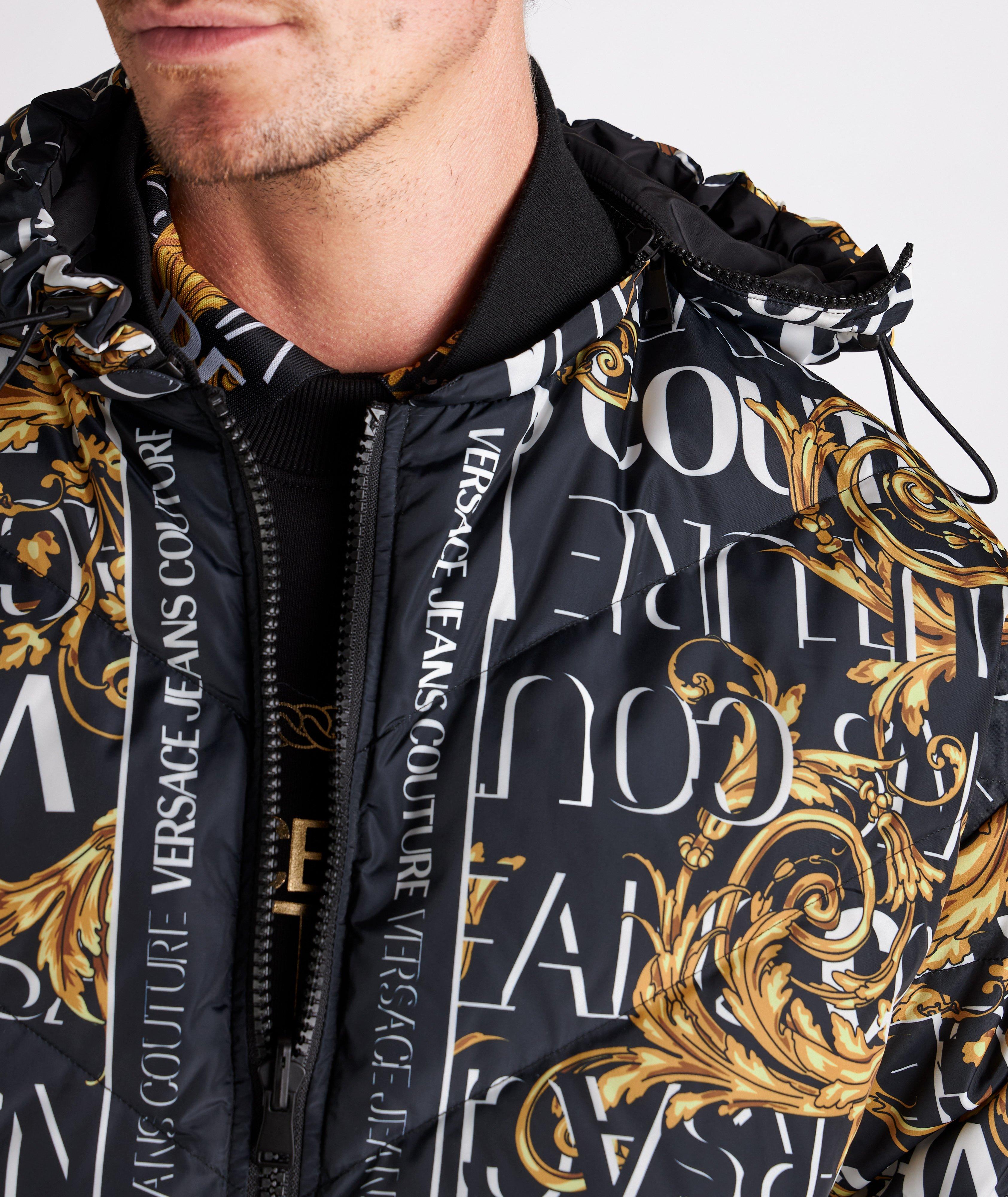 Versace Jeans Couture Reversible Baroque Logo Hooded Down Jacket ...