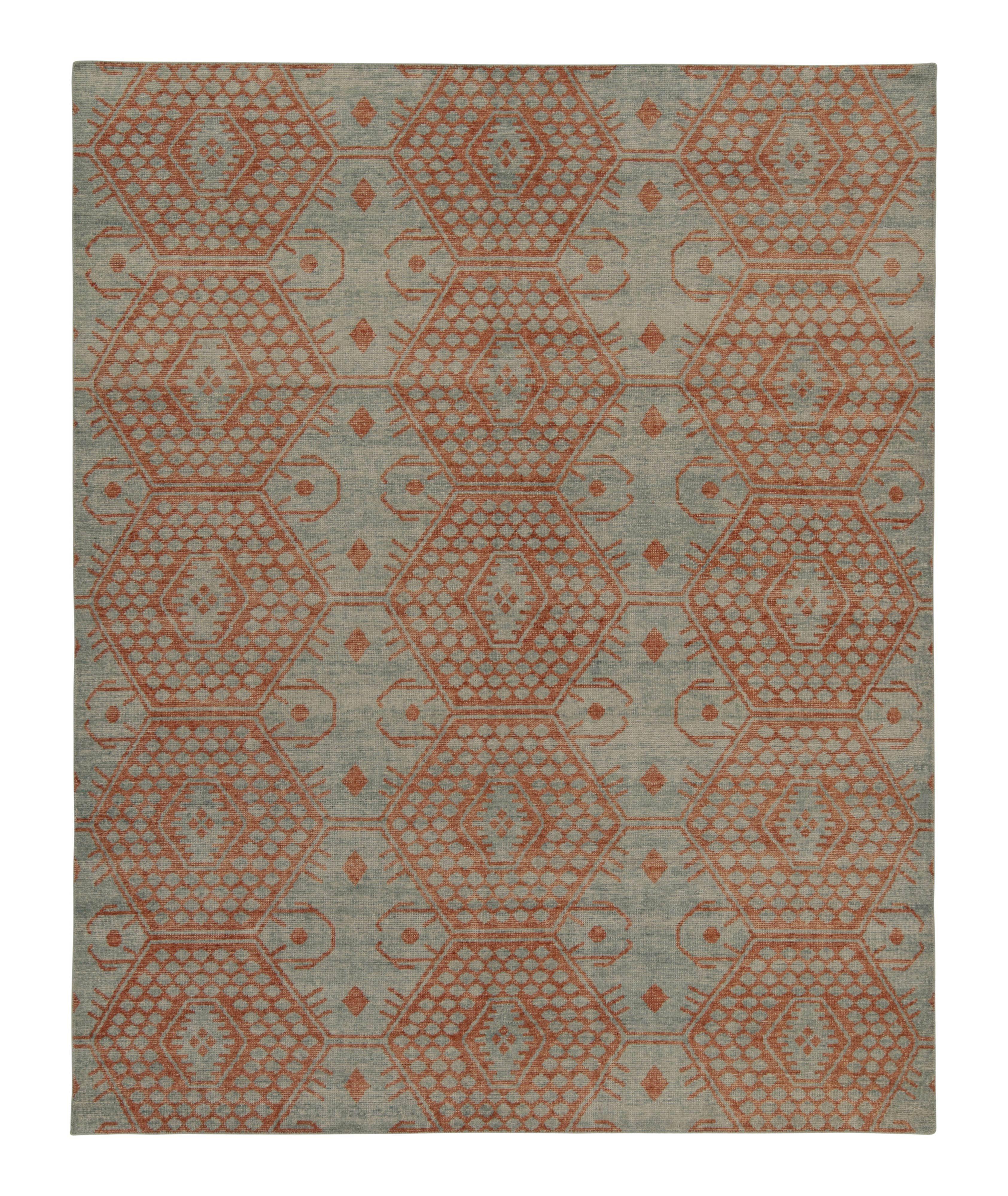 Rug & Kilim Distressed Blue Rust & Orange Geometric Rug | Décor | Harry ...
