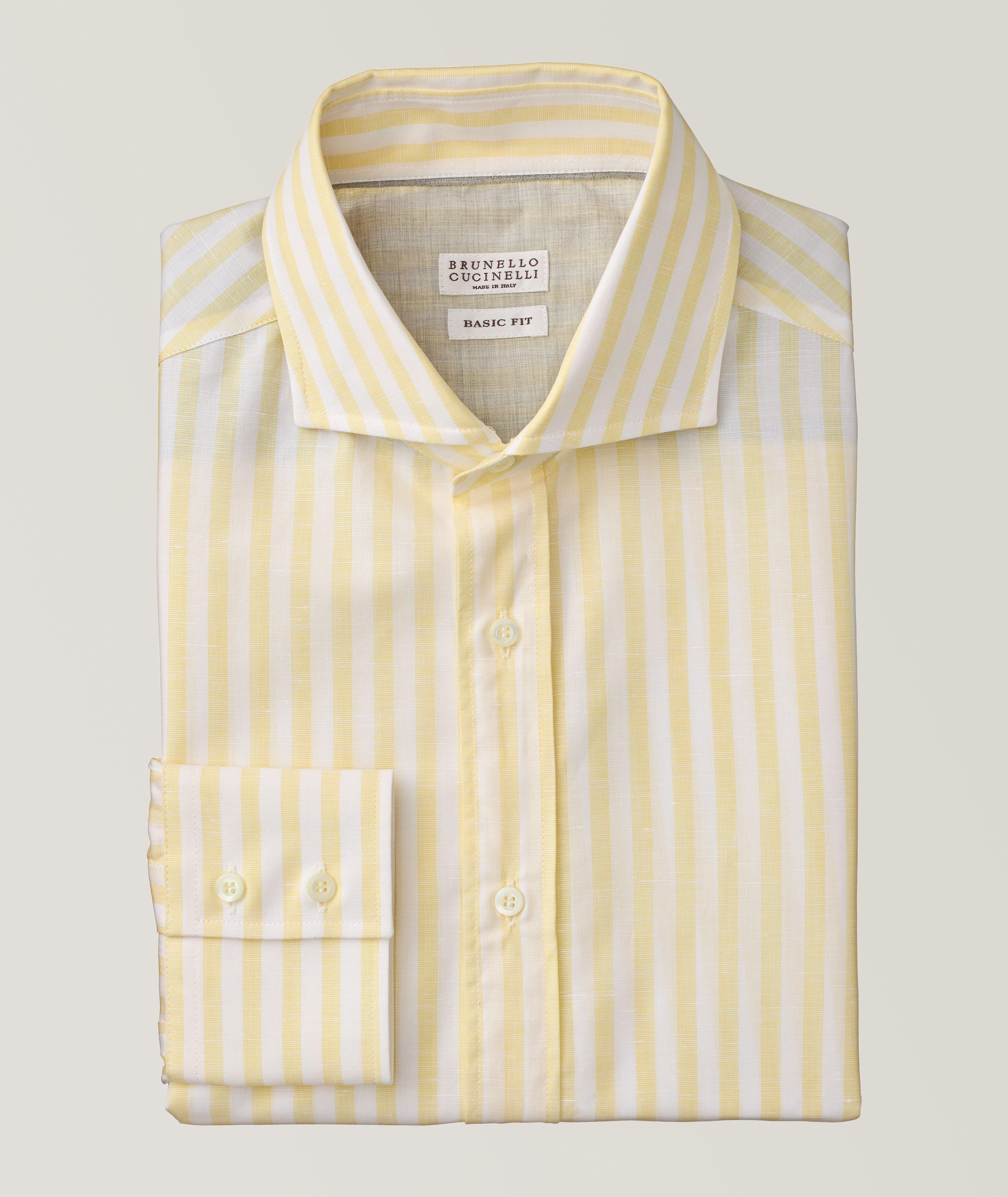 Brunello Cucinelli Bengal Stripe Cotton-Linen Sport Shirt | Casual ...