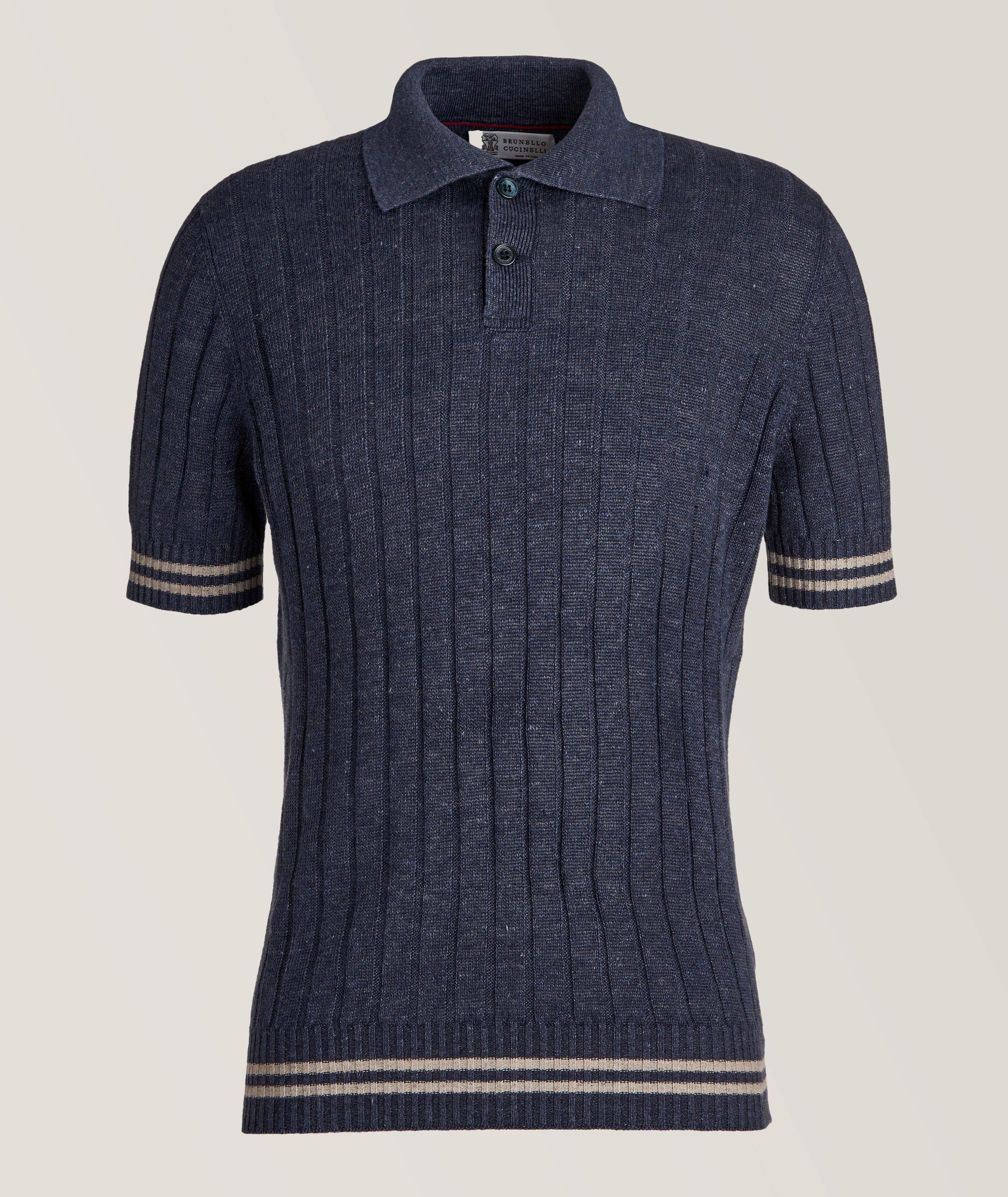Brunello Cucinelli Wide Ribbed Linen-Cotton Knit Polo | Polos | Harry Rosen