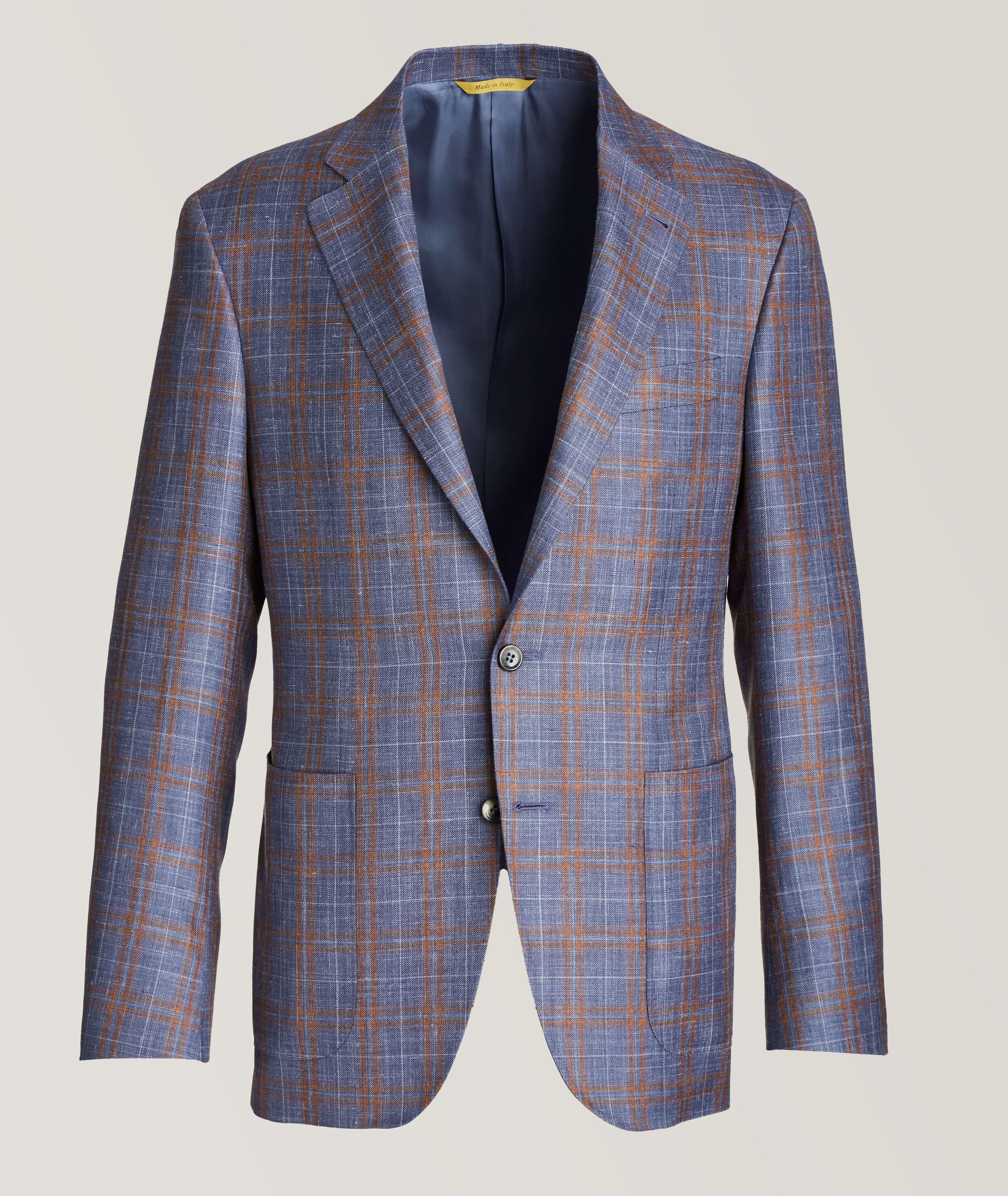 Canali Kei Wool-Silk-Linen Melange Plaid Sports Jacket | Sport Jackets ...
